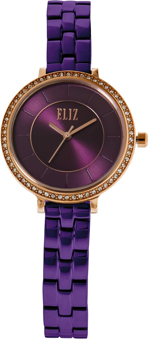 Eliz Women's Violet Dial PVD Rose Gold Plated Stainless Steel Watch ...
