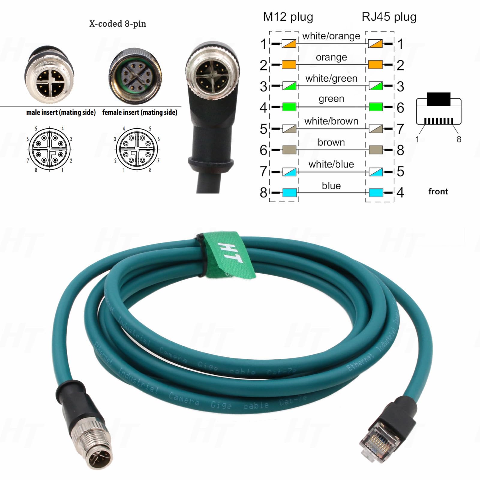 Mua M12 Ethernet 8 Pin X-Code RJ45 CAT-7e GigE Cable for Basler Cognex ...