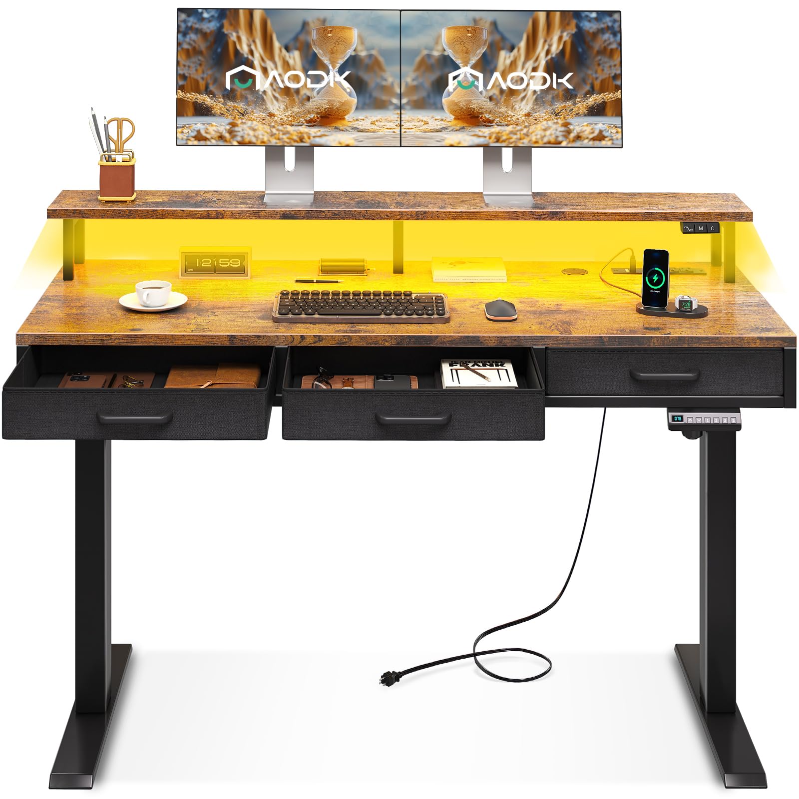 AODK Electric Standing Desk with Drawers, 55 Inch Height Adjustable ...