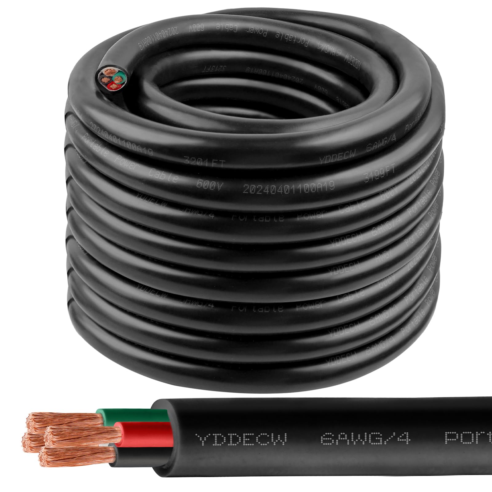 YDDECW 50ft 6/4 6 AWG Portable Power Cable (4 Conductor) - SOOW 600V 6 ...