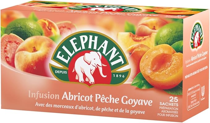Elephant Infusion parfumée Abricot Pêche Goyave 25 sachets - Lot de 4 ...