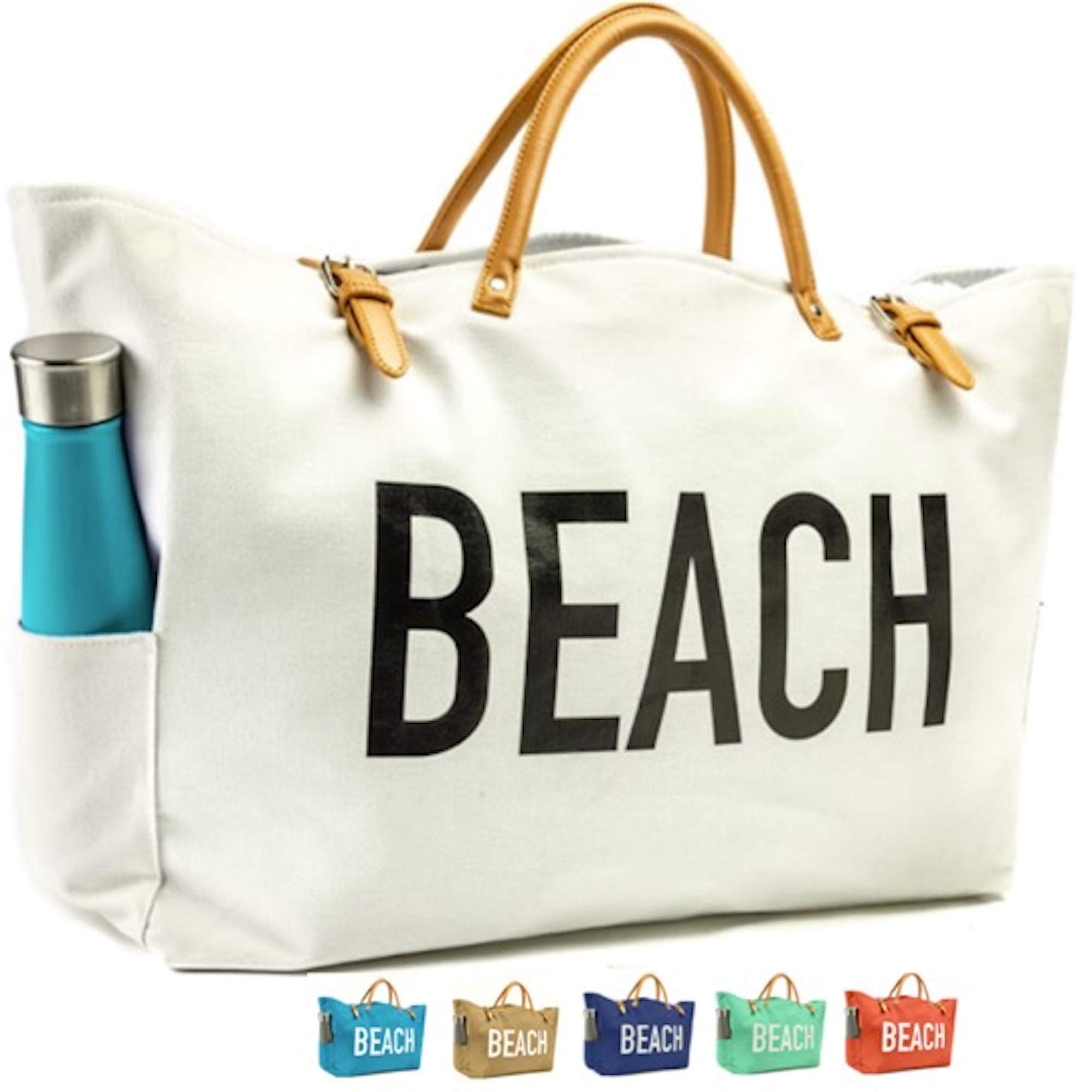 KEHO Large Canvas Beach Bag Travel Tote White Waterproof Lining 3 KEHO Large Canvas Beach Bag Travel Tote White Waterproof Lining 3