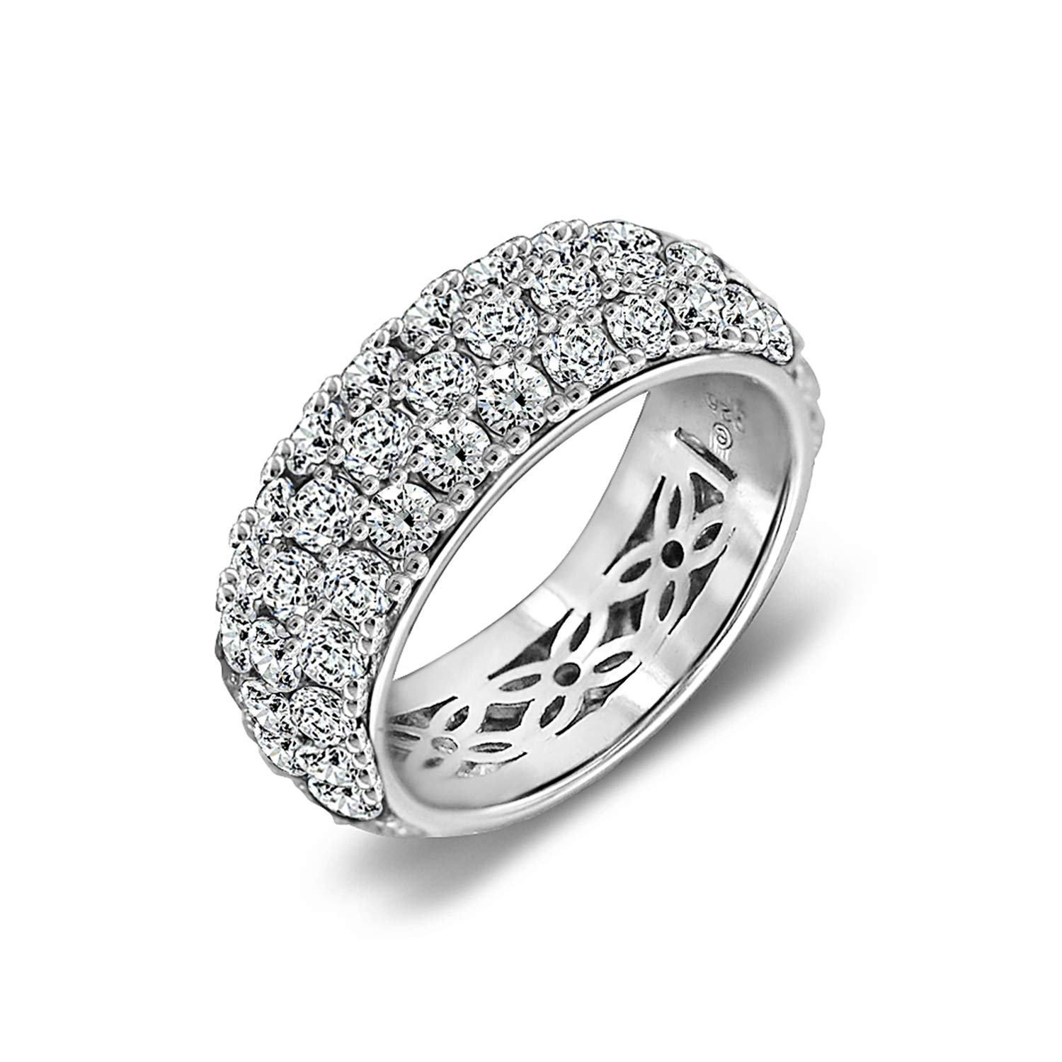 Amazon Essentials Platinum-Plated Sterling Silver 3 Row Pave Ring set ...