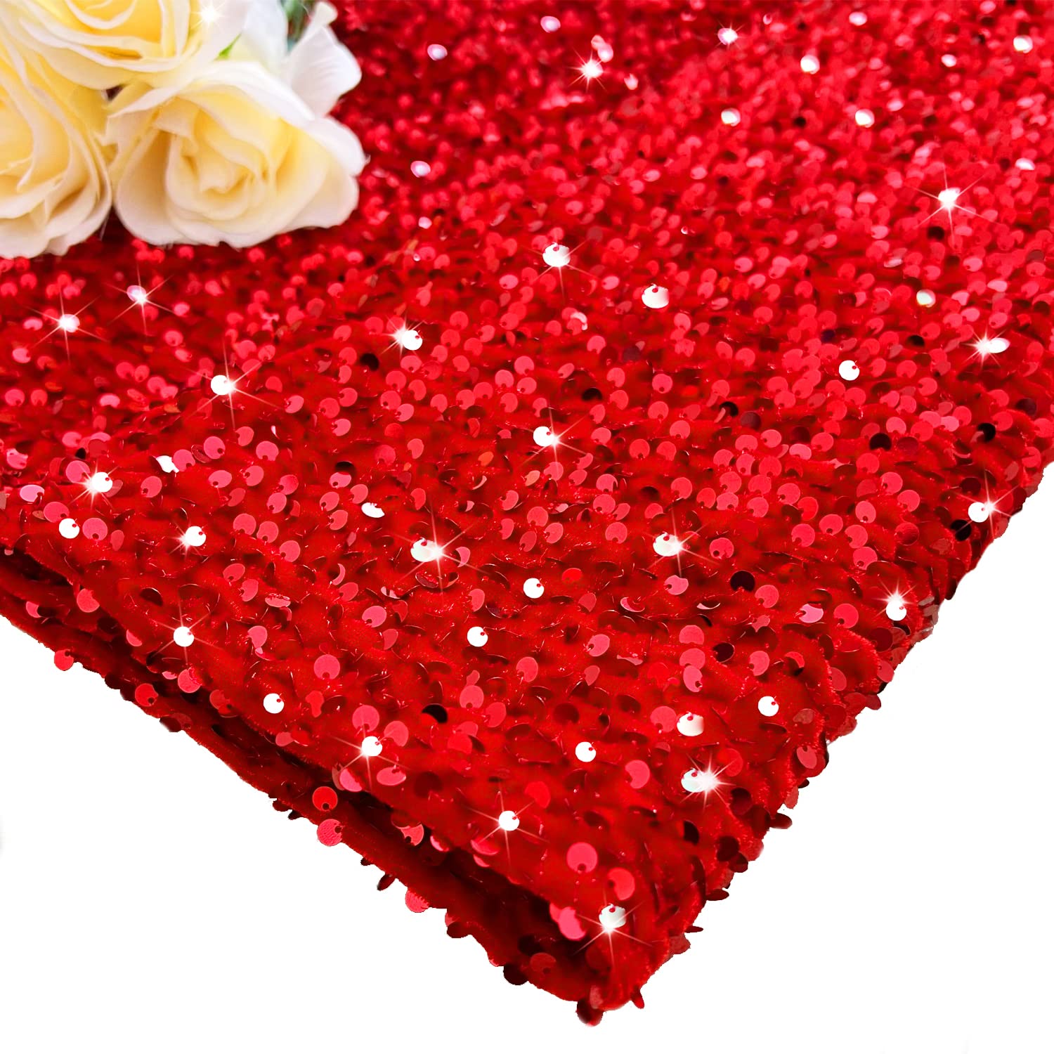 Sequin Fabric Red Glitter Fabric Stretch Velvet Fabric by The Yard 1 ...
