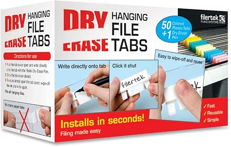 Amazon.com : Filertek Hanging File Dry-Erase Reusable Tabs for Hanging ...