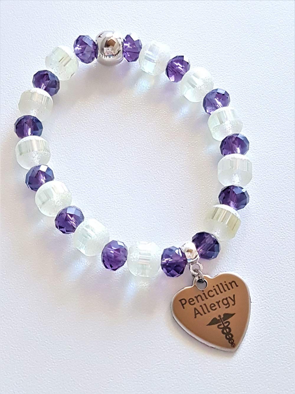 Handmade Penicillin Allergy Awareness Medical Bracelet with Violet and ...