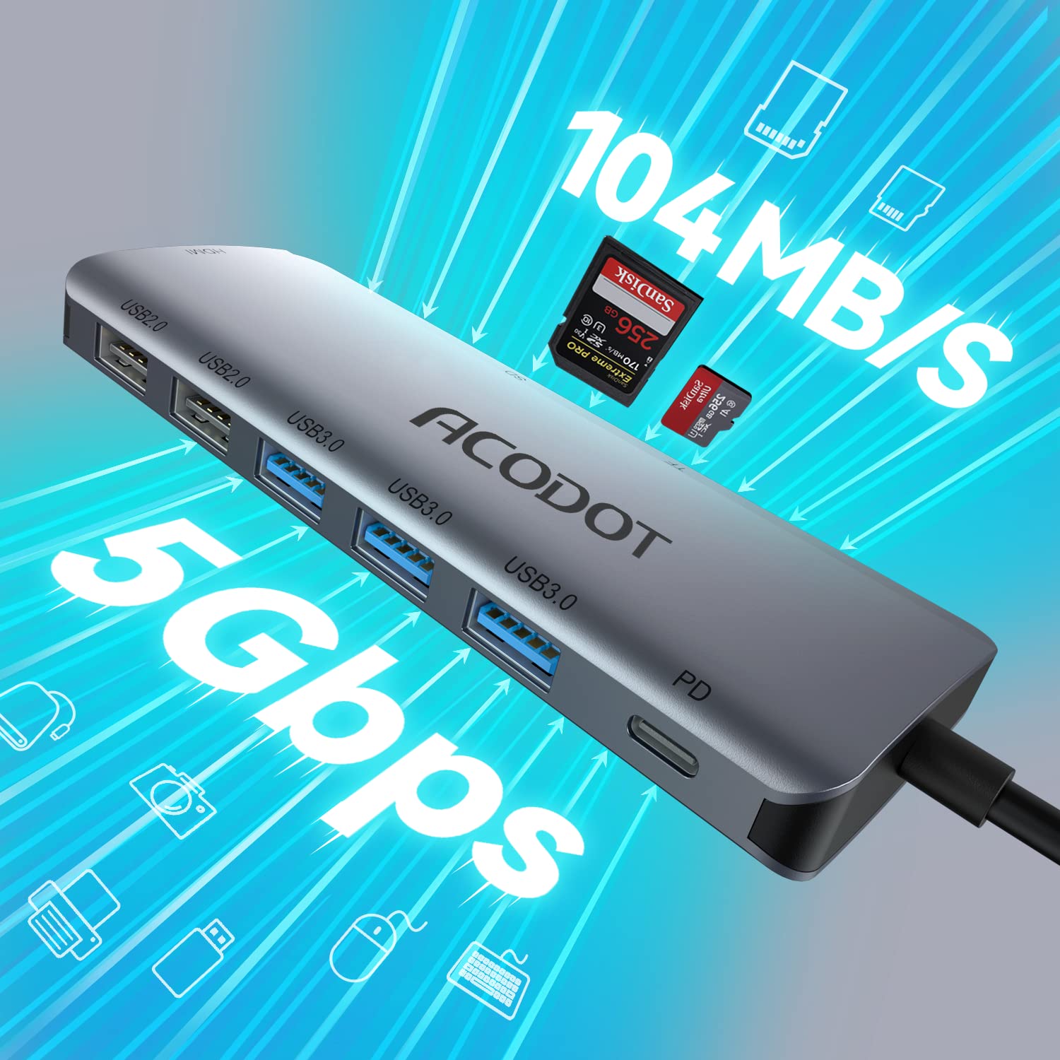Mua USB C Hub, Acodot 9 in 1 USB C to 4K@60HZ HDMI Multiport Adapter, 3 ...
