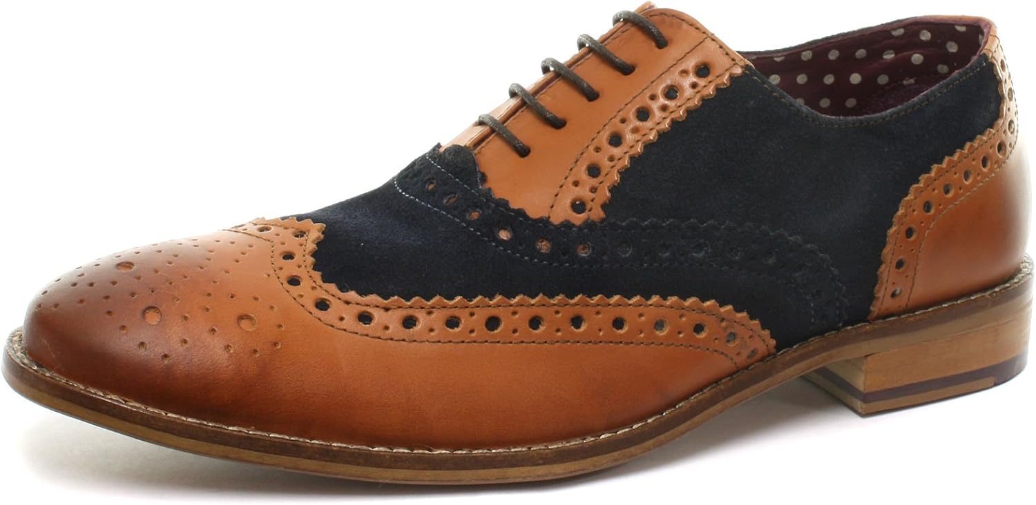 Amazon.com | London Brogues Gatsby Tan/Navy Leather Mens Brogue Shoes ...