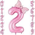 Amazon.com: Bow Pink Number 2 Balloon, 40 Inch Large Foil Number Balloons With Bow, Big Mylar ...