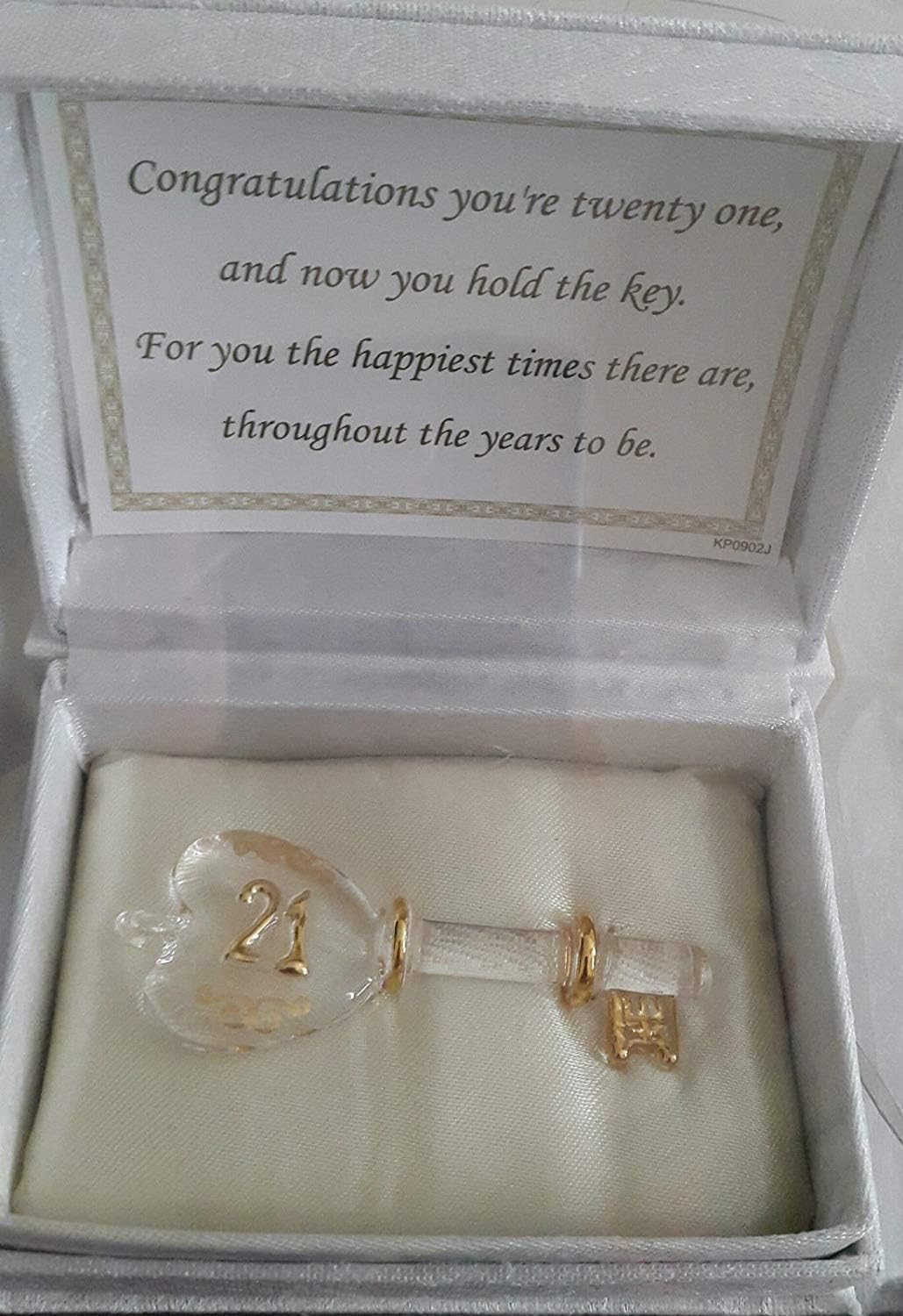 21st Birthday Glass Key Memento Keepsake Gift to Treasure Forever ...