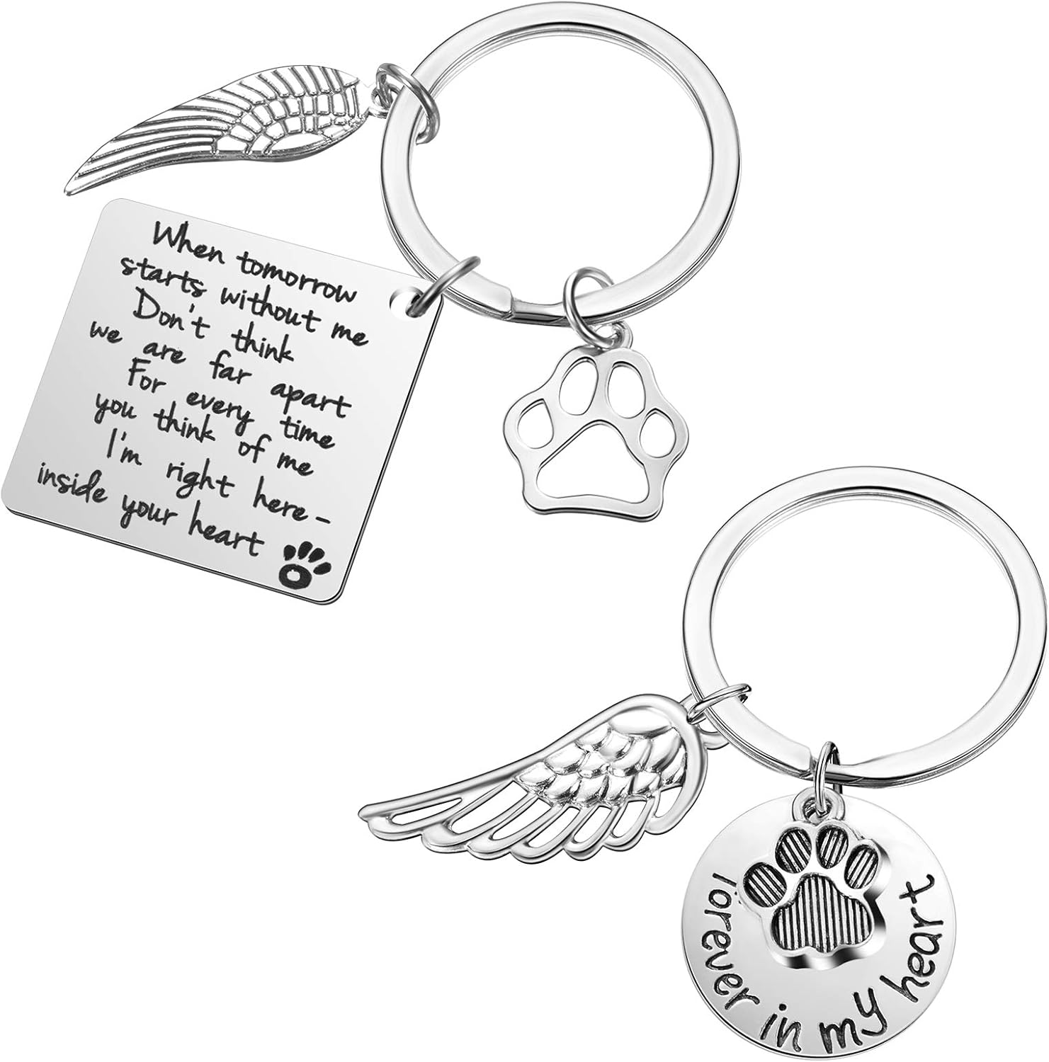 Hicarer 2 Pieces Pet Memorial Keychains Dog Remembrance Keyrings Loss ...