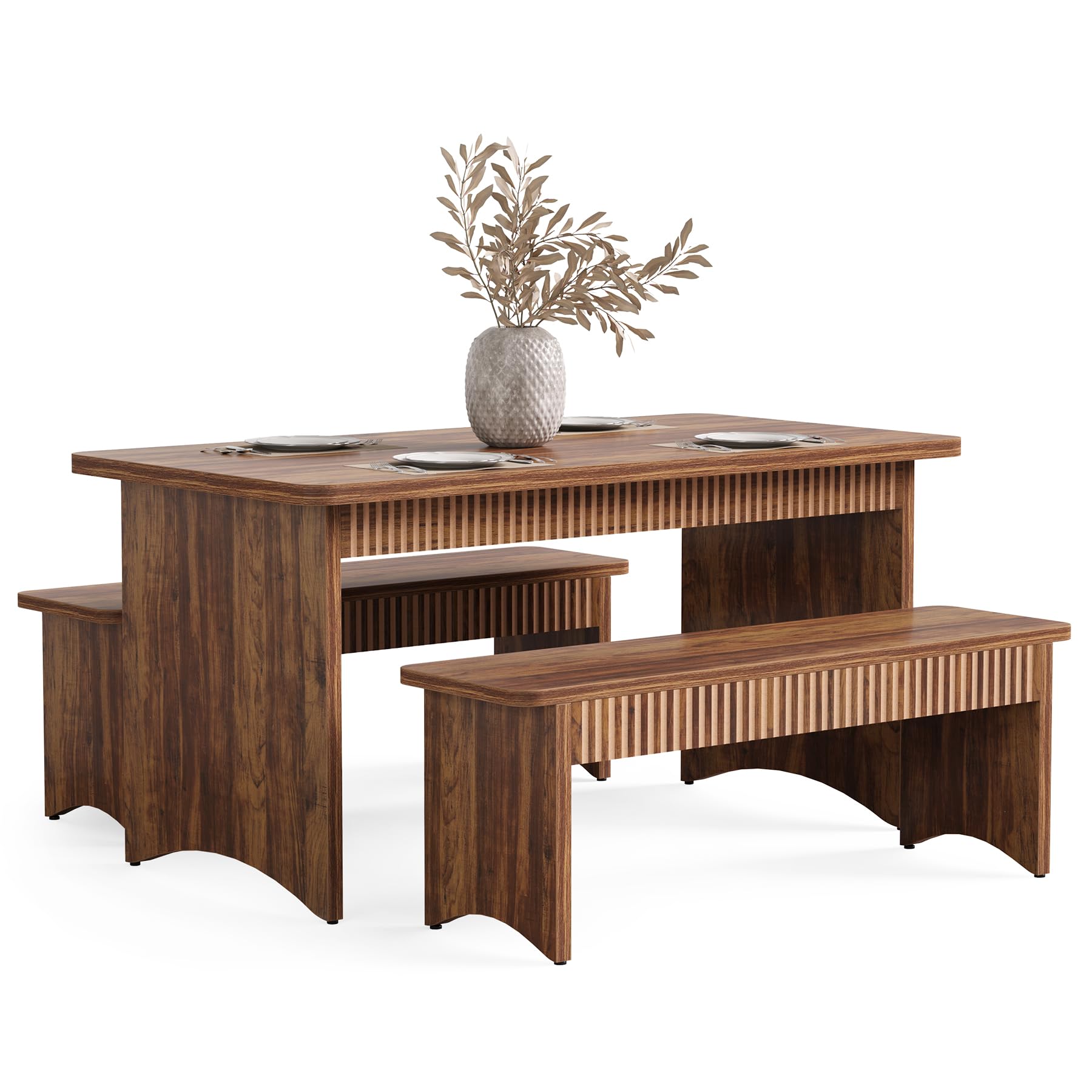 LITTLE TREE 55-Inch Dining Table with Benches, Dining Table Set for 4-6 ...