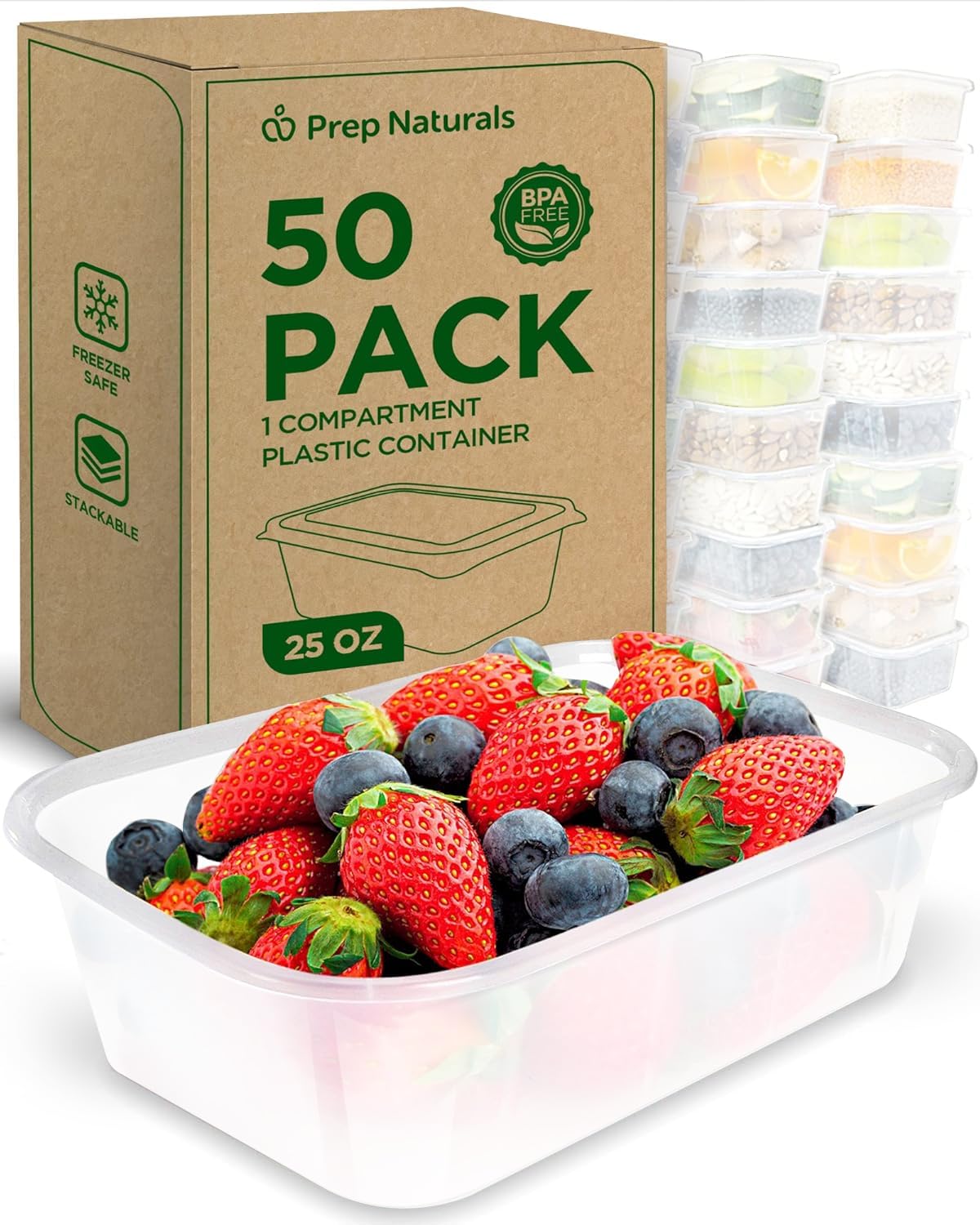 PrepNaturals 50 Pack Meal Prep Containers - 50 Pack of 25 Oz 100% BPA ...