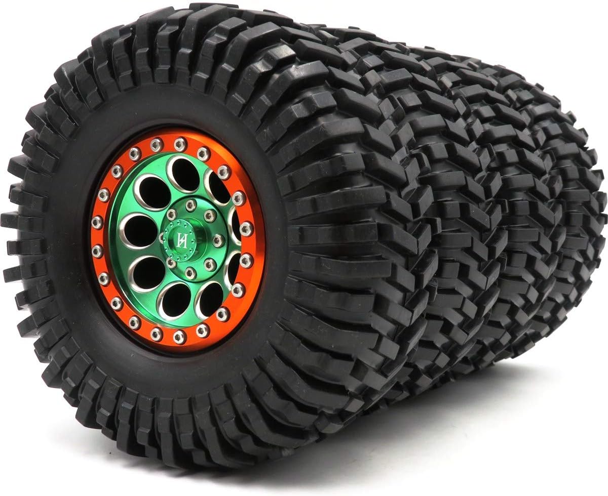 hobbysoul 4pcs RC Crawler 2.2 Mud Terrain Tires Sticky Tyres Height:125mm & Aluminum Alloy 2.2 ...