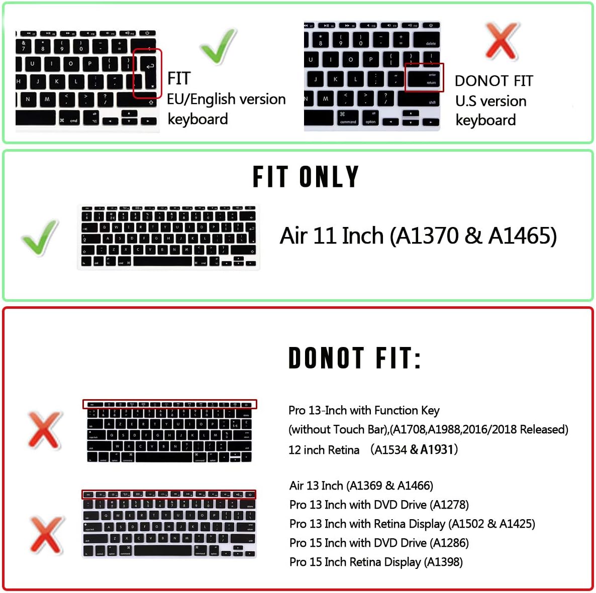 MMDW Spanish QWERTY ISO Keyboard Cover Protector for Macbook 11″11.6 ...