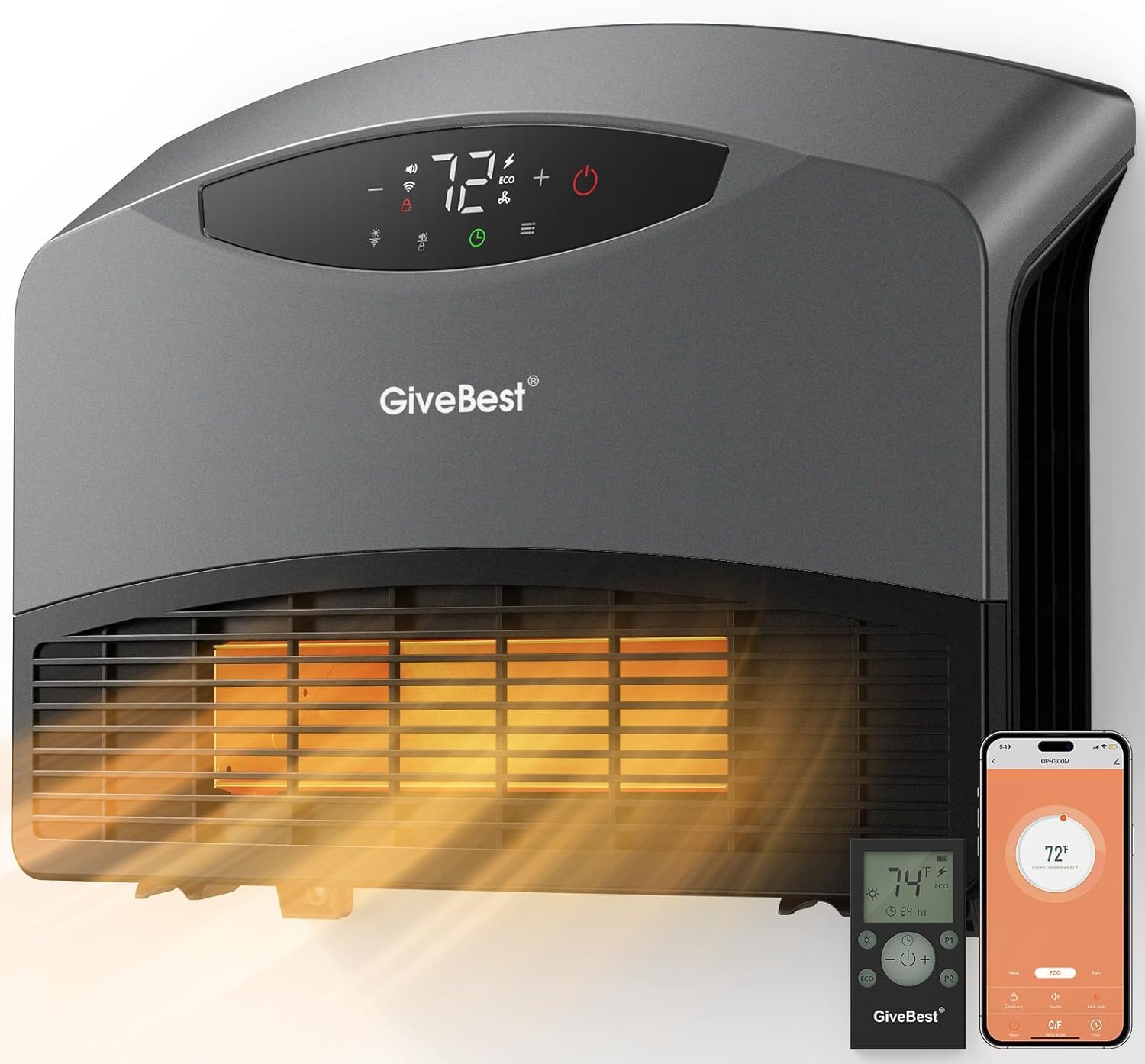 GiveBest Electric Wall Heater with WiFi and Remote Control - 1500W ...