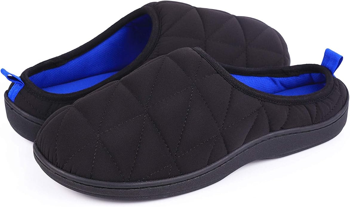 LongBay Men's Quilted Two-Tone Memory Foam Slippers Breathable Cozy ...