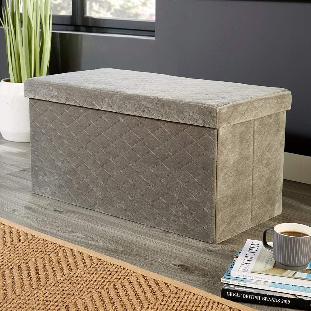 Quilted Velvet Grey Ottoman, large – BigaMart