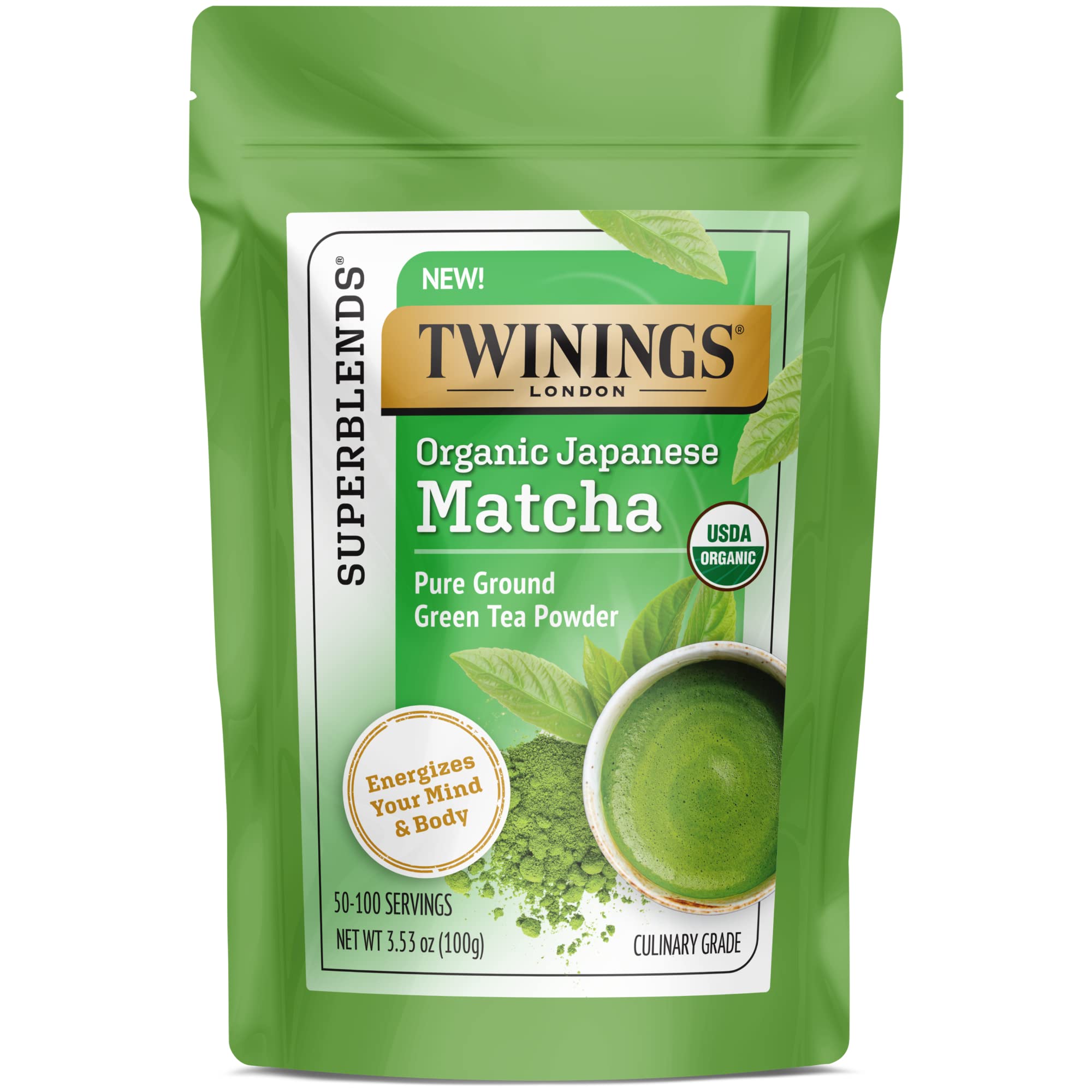 Twinings Organic Japanese Matcha, Pure Ground Green Tea Powder Culinary ...