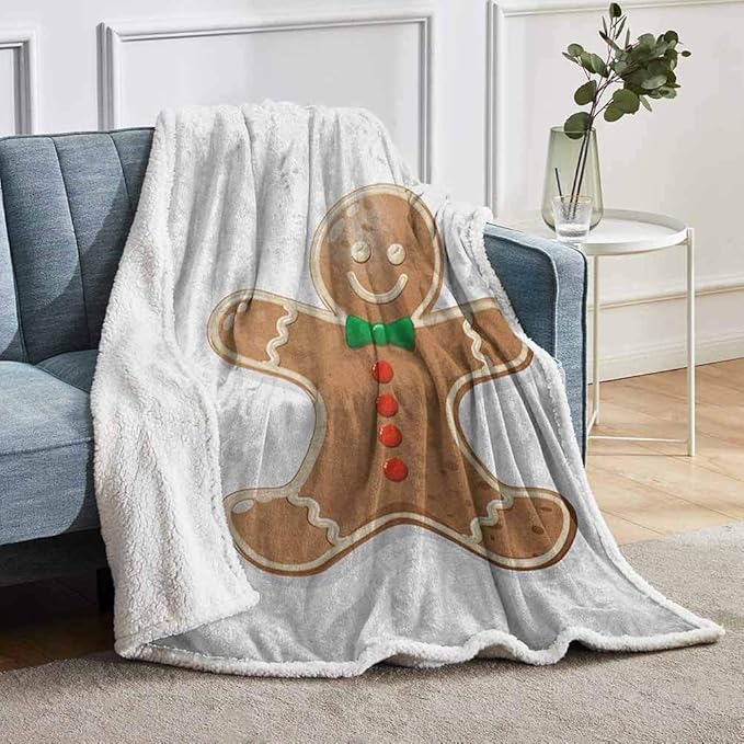YUAZHOQI Gingerbread Man Fleece Blanket, Iconic Seasonal Baked Pastry ...