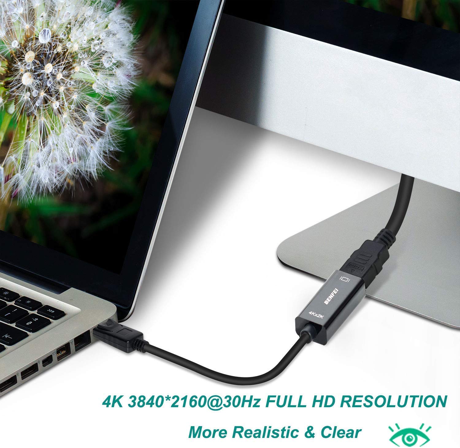 DisplayPort to HDMI Adapter 4K, BENFEI Display Port(DP) Input to HDMI ...