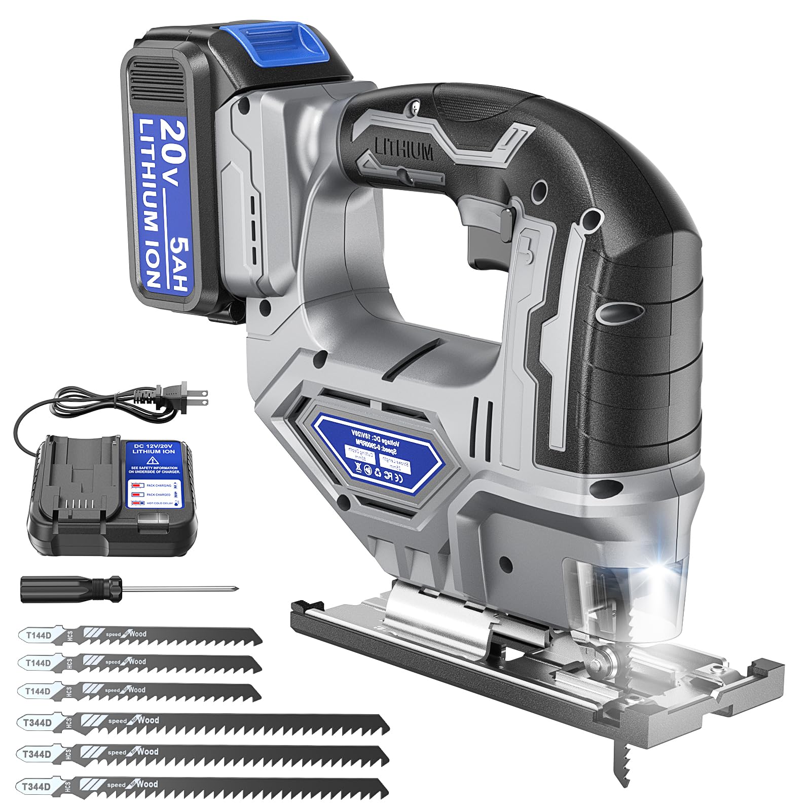 Cordless Jigsaw Tool Compatible with Dewalt 20V Battery, Variable Speed ...