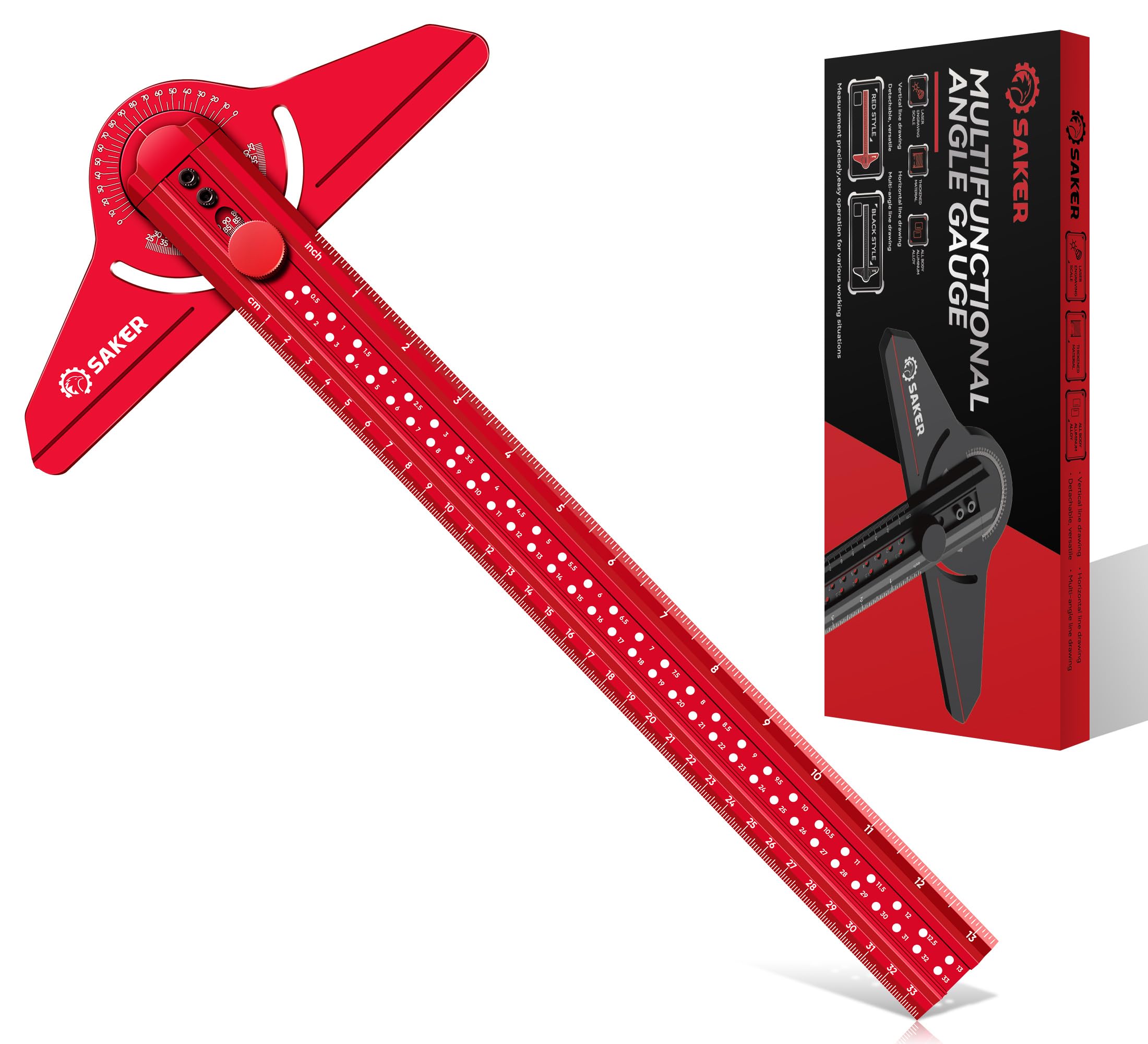 Saker Aluminum Angle Finder Protractor with 13 Inch Ruler, 0-180 ...