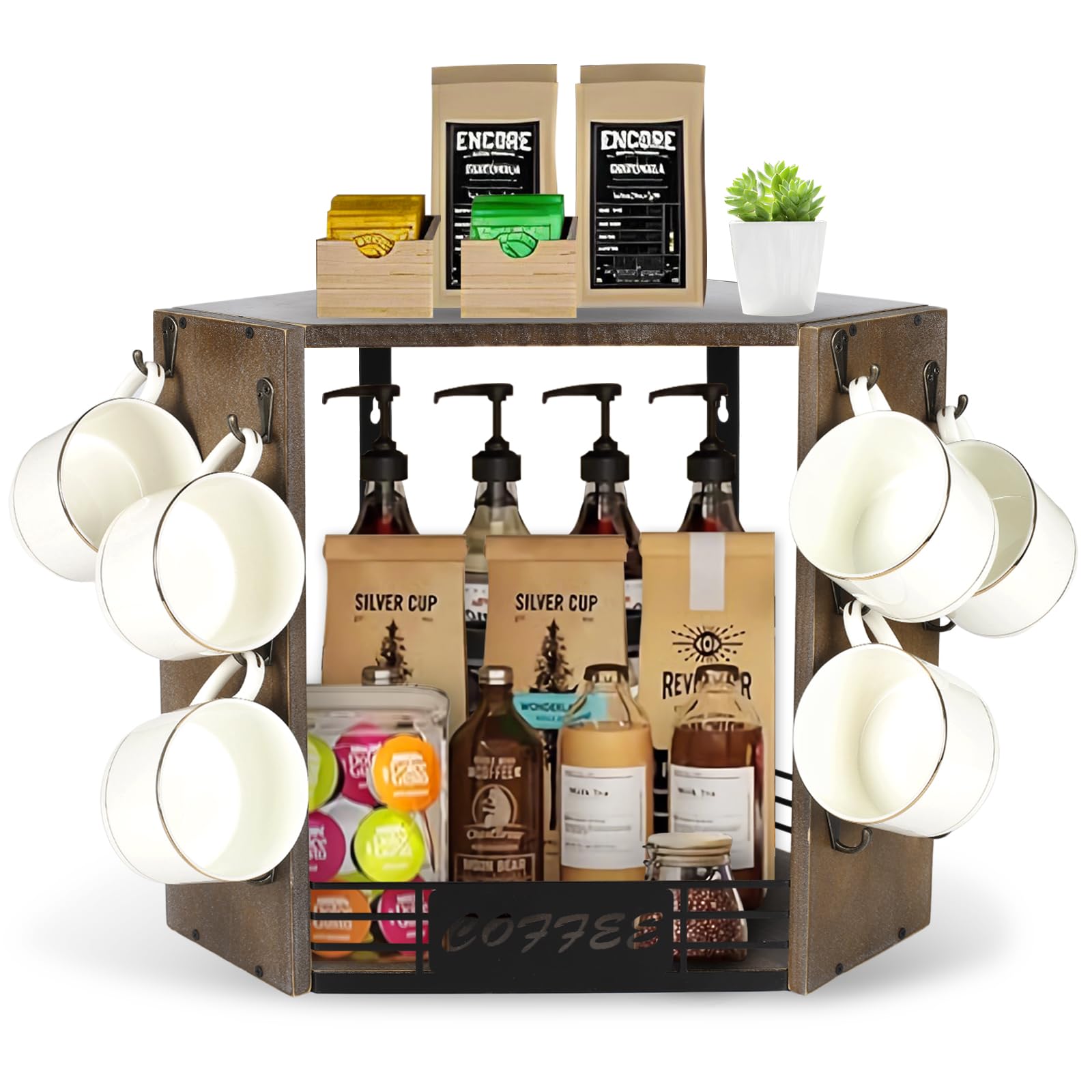 Ouvibor 2 Tier Coffee Bar Organizer for Home Office, Multi-functional ...