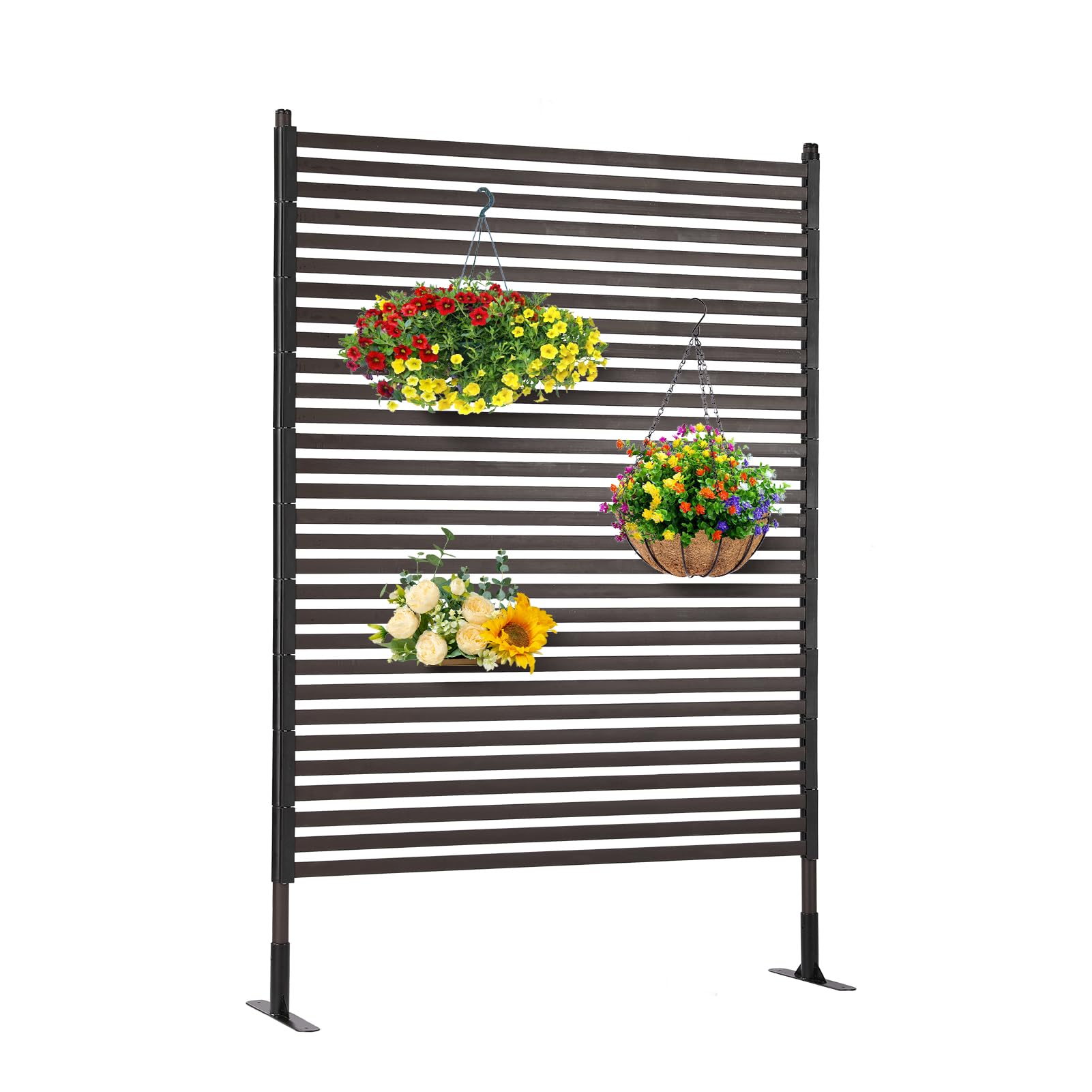 Metal Outdoor Privacy Screen with Stand, 3.6 ft W x 6 ft H PE-Coating ...
