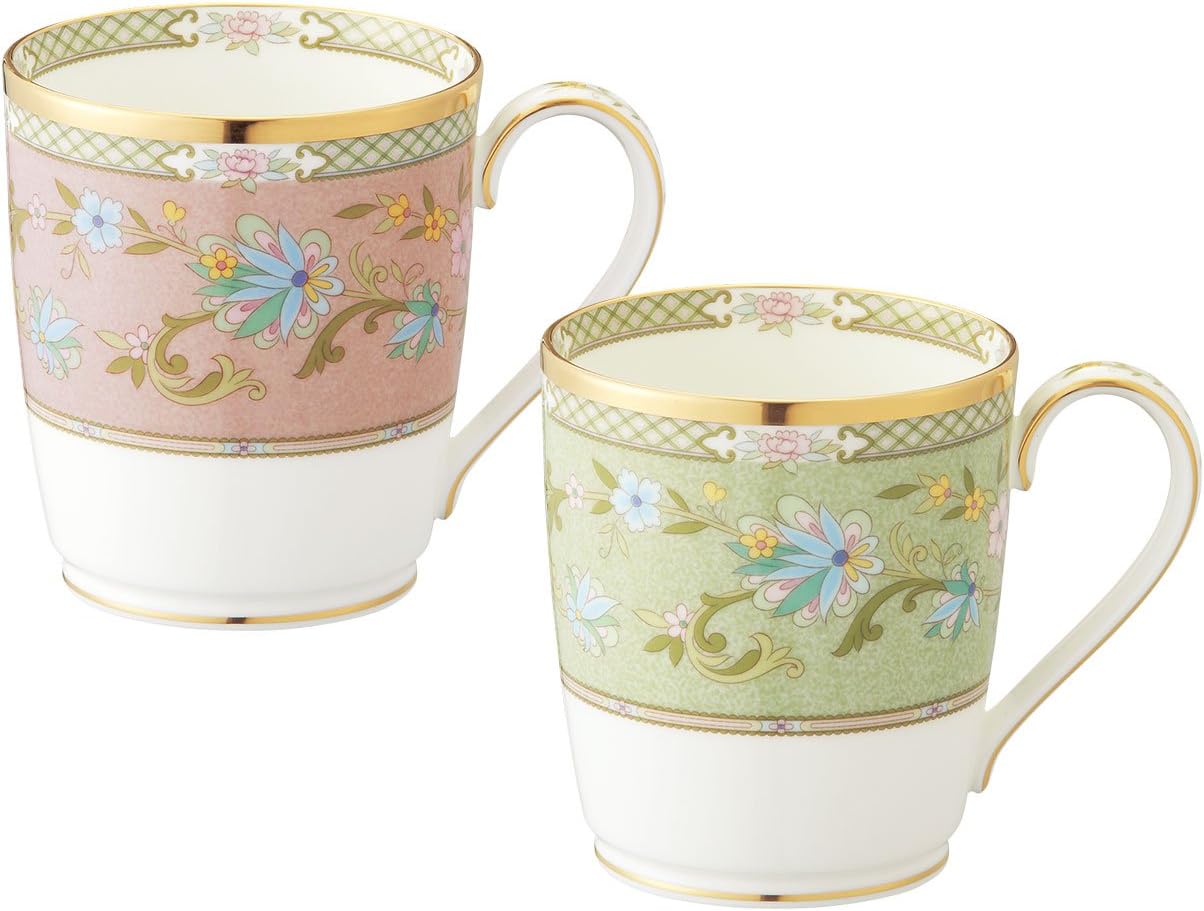 Amazon.co.jp : Noritake ノリタケ マグカップ ( 色変り ペアセット ) 285cc ヨシノ 2個 グリーン ・ ピンク ボーンチャイナ P59880/9983-57 ...