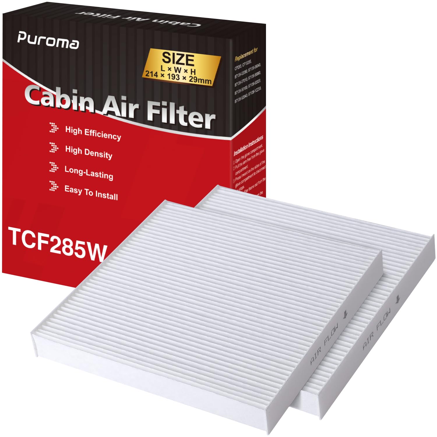 Puroma 2 Pack Cabin Air Filter with Multiple Fiber Layers Replacement ...