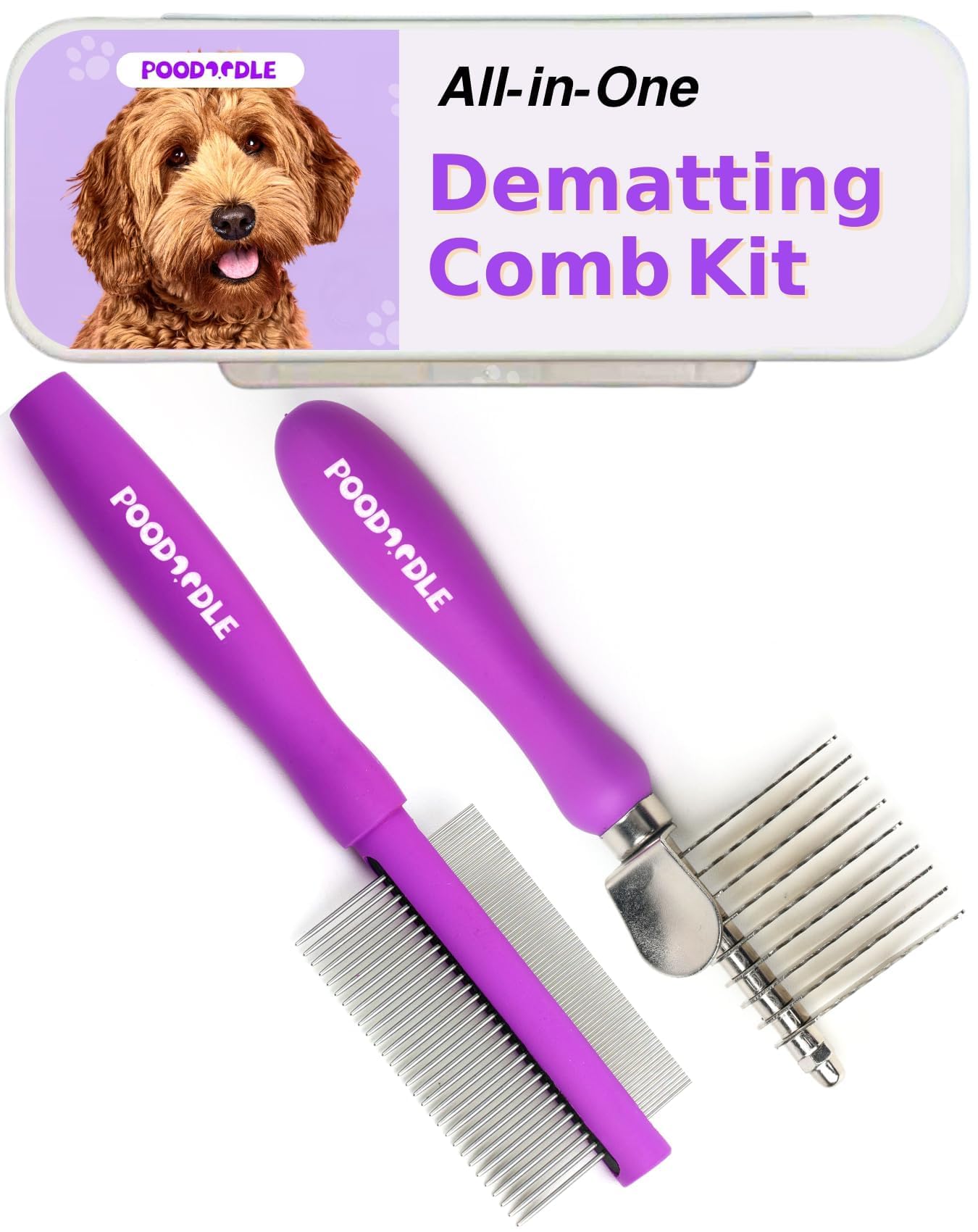 Poodoodle Pain-Free Dematting Comb Kit for Dogs & Cats, Dematting Rake ...