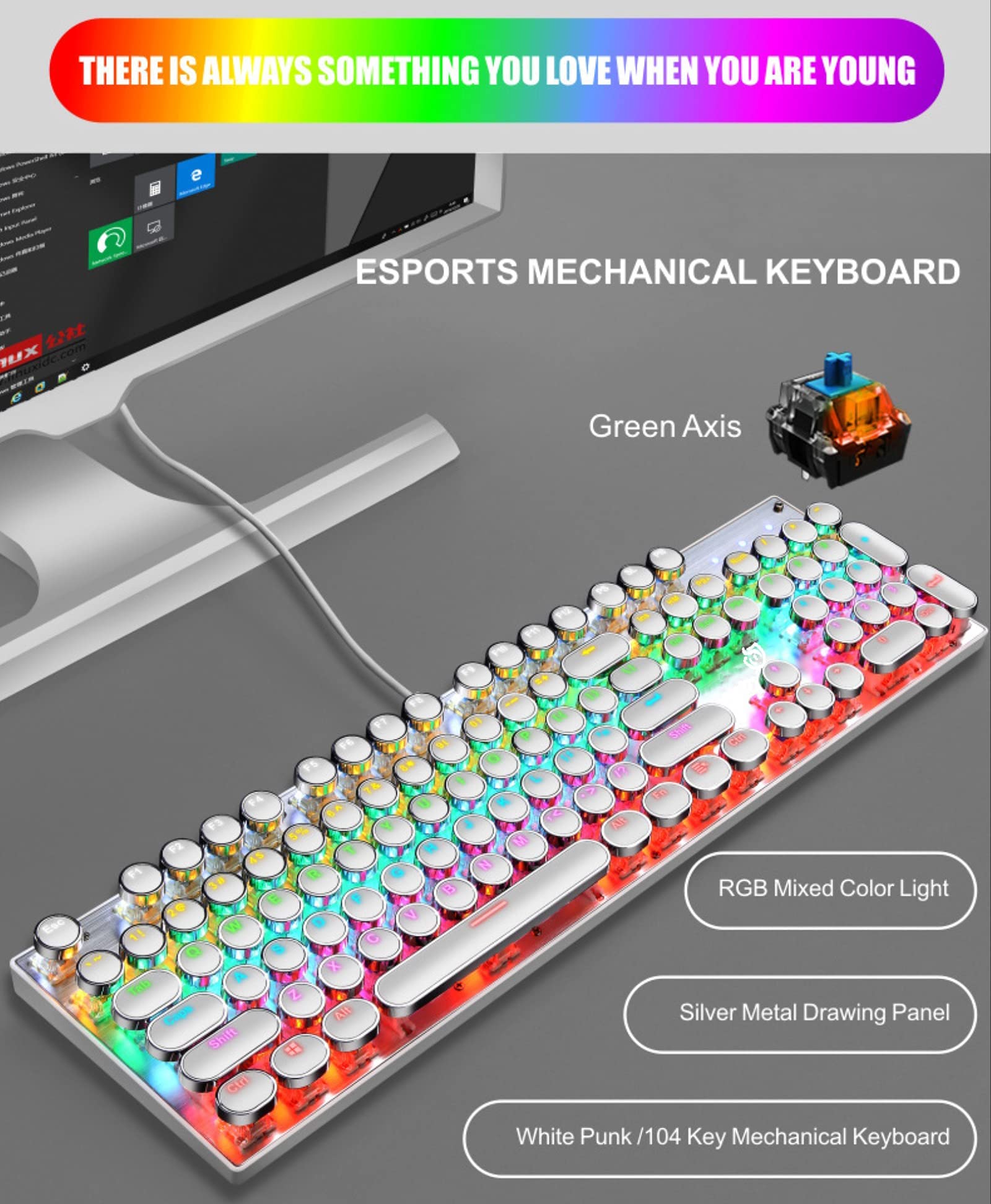 Mua Typewriter Style Mechanical Gaming Keyboard LED Backlit Wired with ...