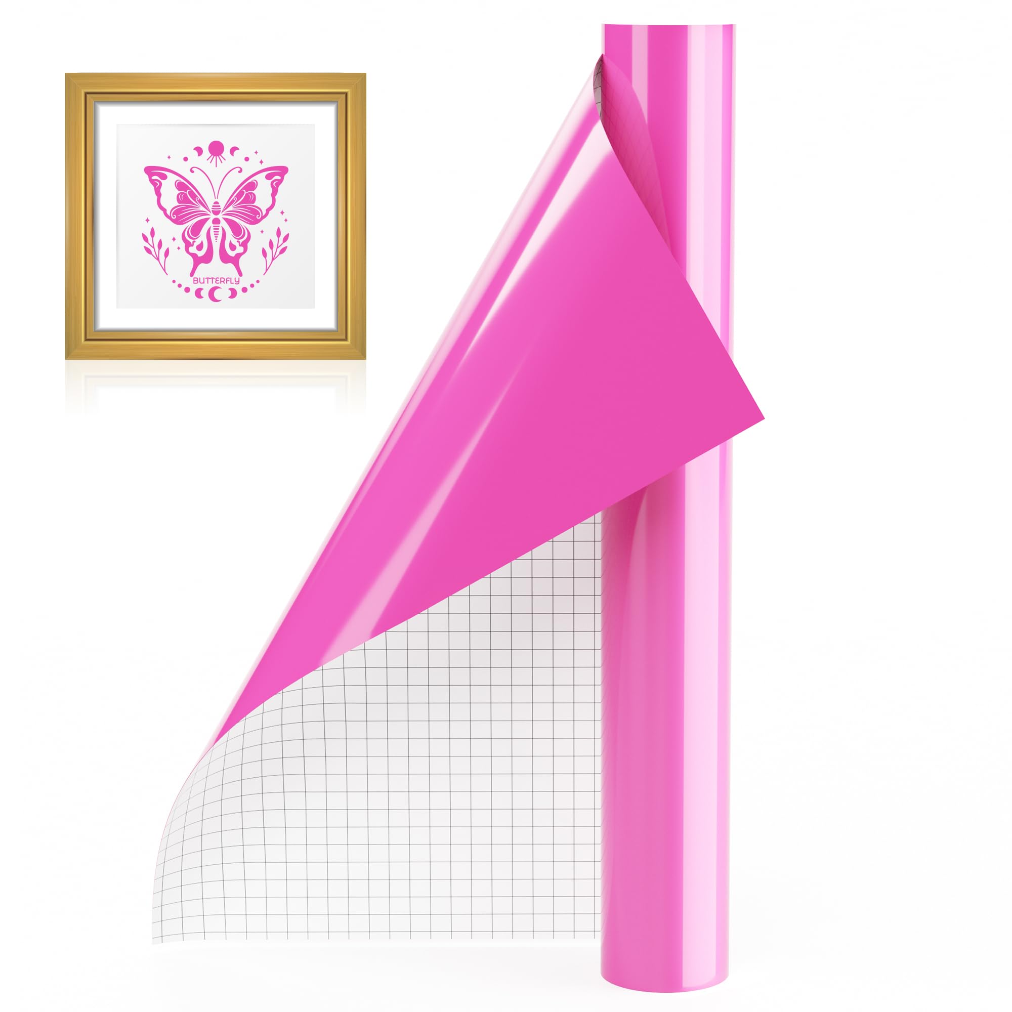 Hisiu Pink Permanent Vinyl Roll, 12''x10FT, Adhesive Vinyl for Cricut ...