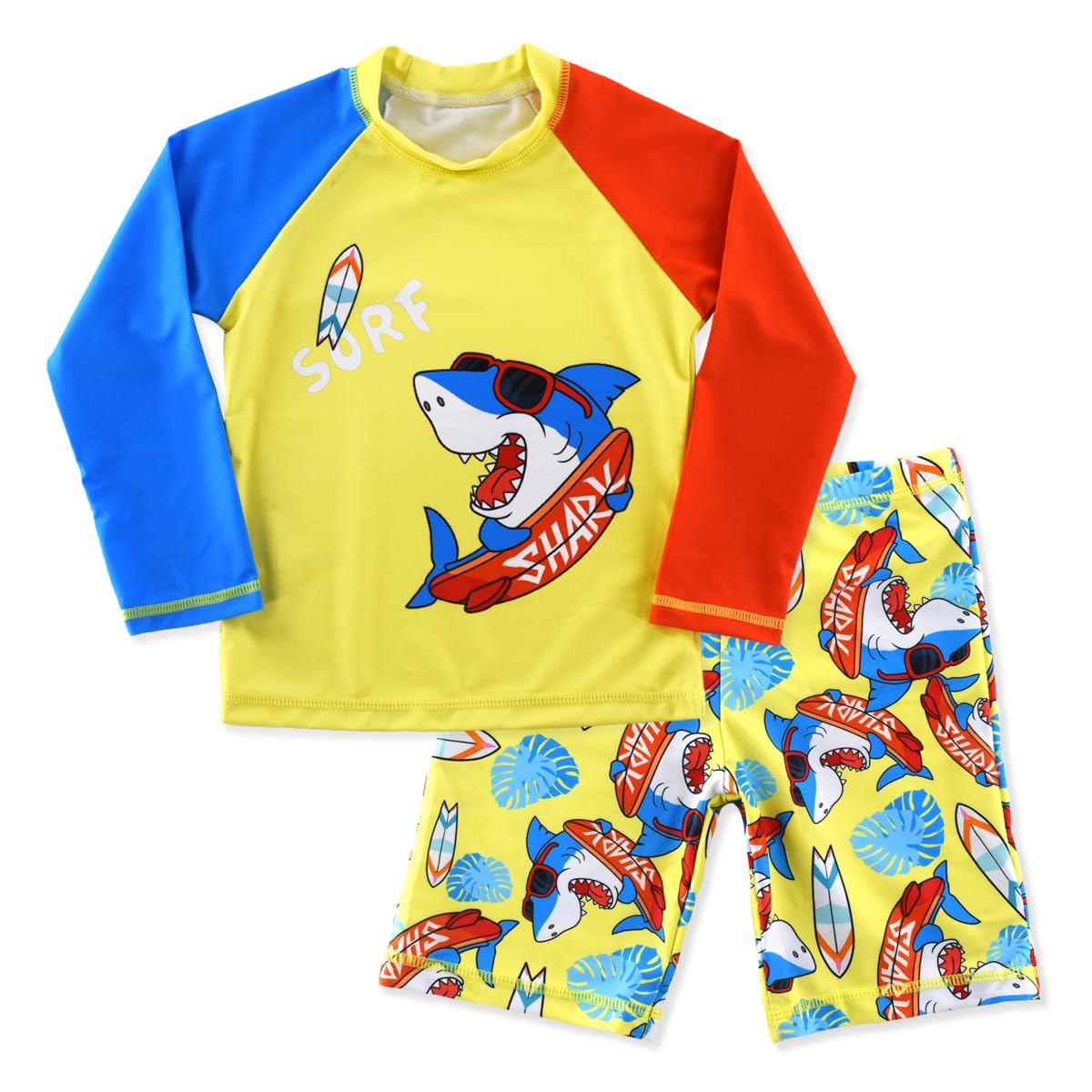 Boys Two Piece Rash Guard Swimsuits Kids Long Sleeve Sunsuit Swimwear ...