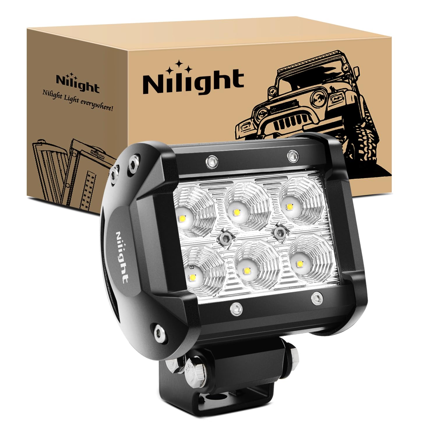 Nilight Led Pods 18W 1260LM Flood Off Road Driving Fog Light Bar Work ...