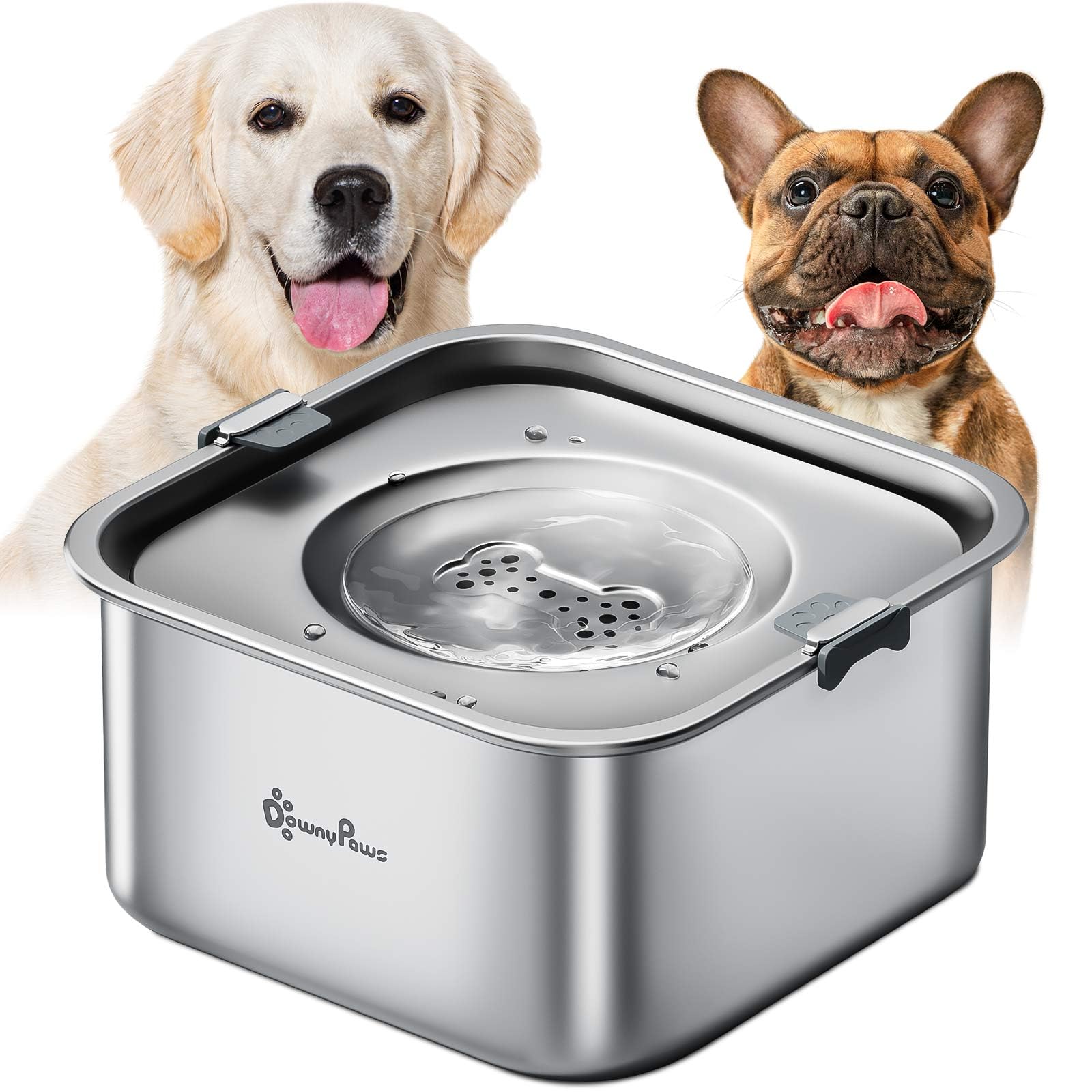 DownyPaws No Spill Water Bowl for Dogs,101oz/3L Stainless Steel Slobber ...