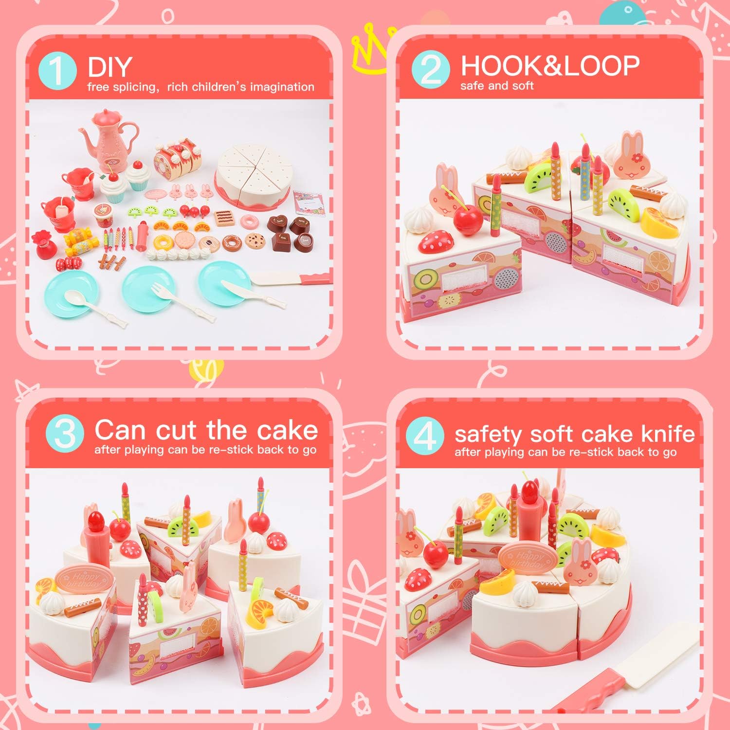 DigHealth 83 Pcs DIY Birthday Cake Toy, Decorating Party Role Play Food ...