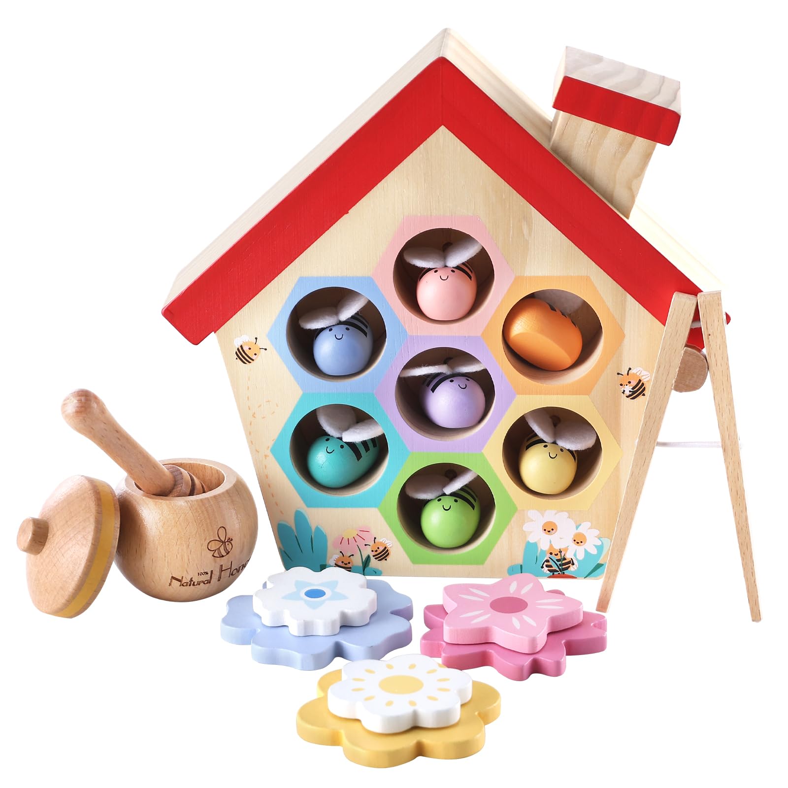 Wooden Bee to Hive Matching Game, Fine Motor Skill Toy for Toddlers ...