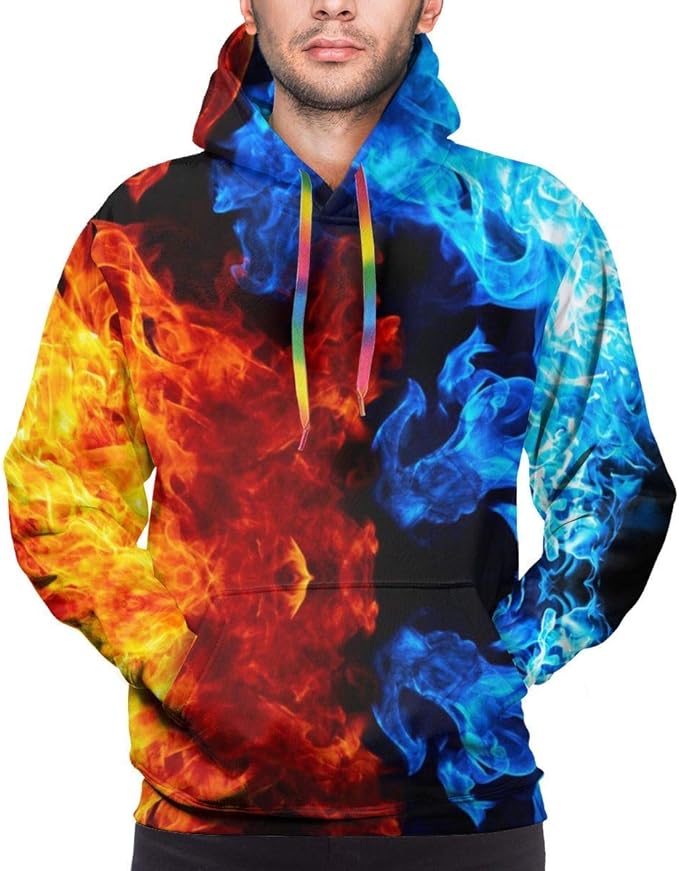 Blue and Red Flames Men Hoodies Long Sleeve Pullover Sweatshirts Coat ...
