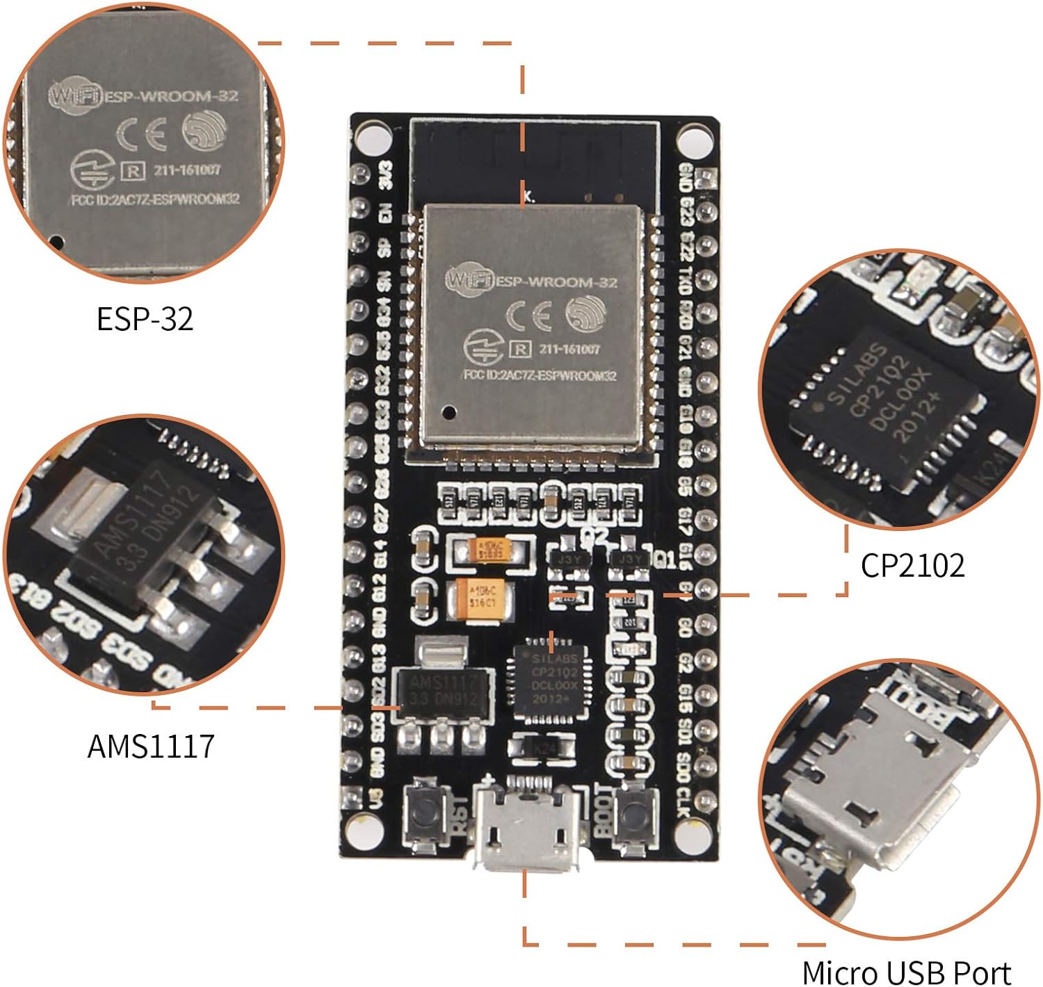 ALAMSCN 3PCS ESP32 WiFi Development Board 2.4GHz Dual Core WiFi + Bluetooth Dual Cores ...