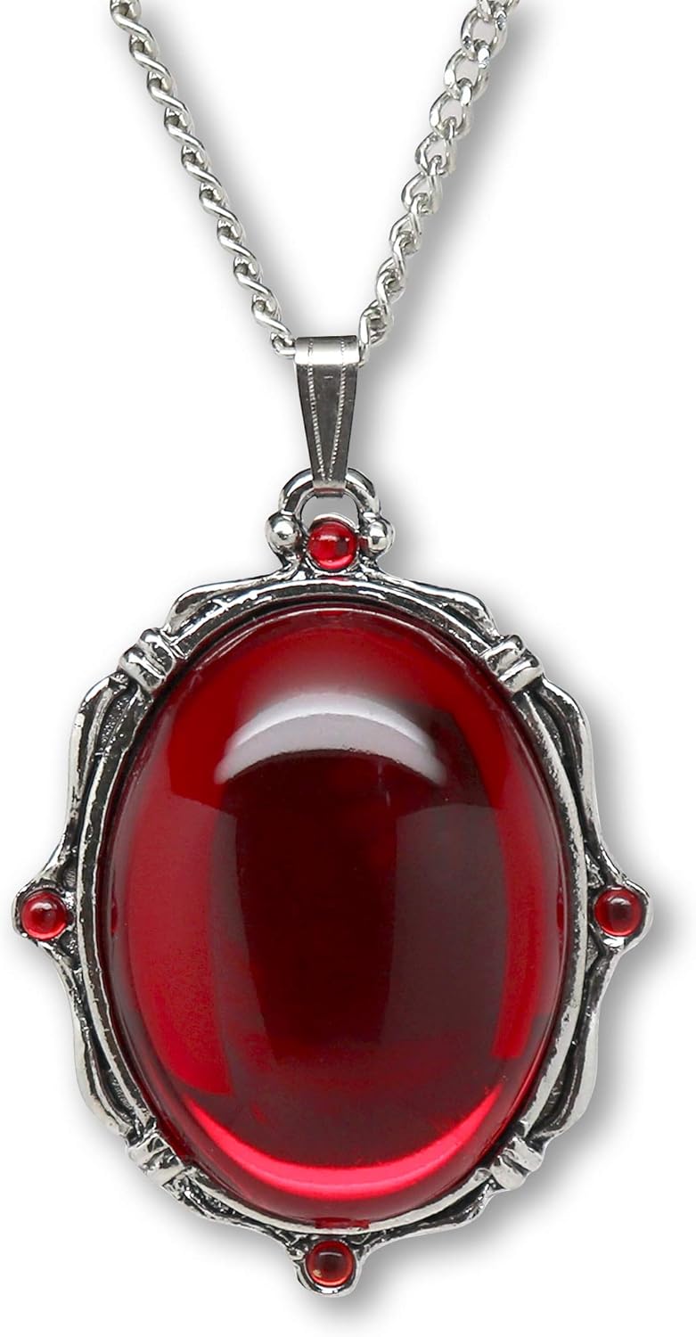 Amazon.com: Blood Red Oval Stone In Silver Finish Pewter Frame Pendant ...