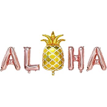 Amazon.com: Rose Gold Aloha Balloons with Gold Pineapple | Aloha Party ...