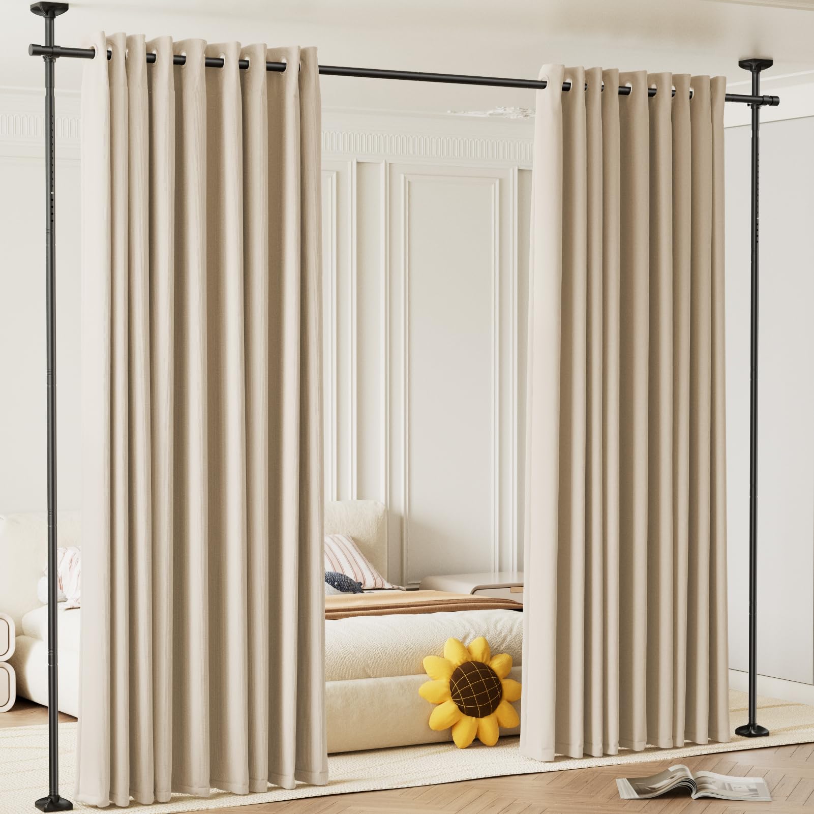 Bonpally Room Divider Curtain Rod, No Drilling Tension Rod for Room ...