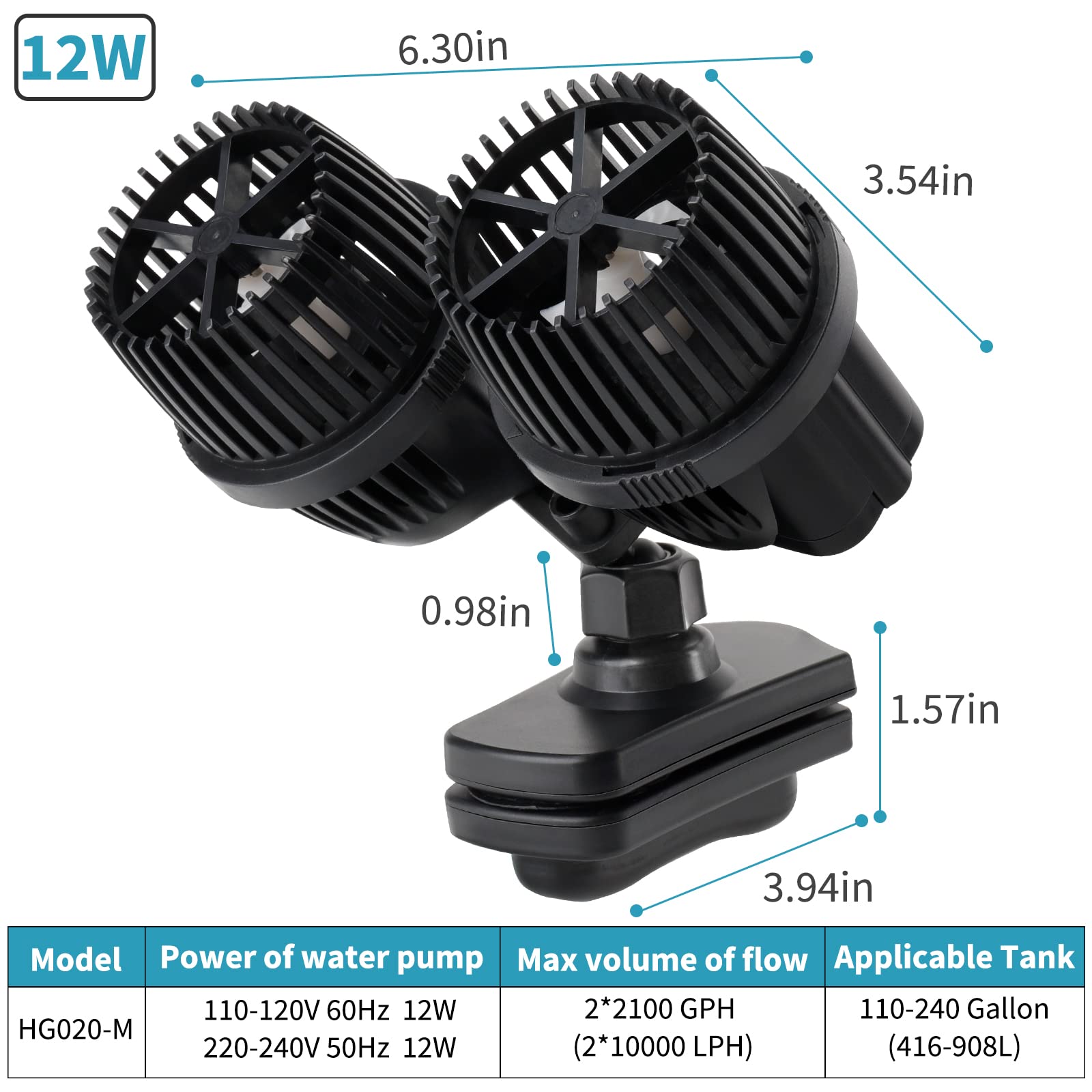 Mua hygger 4200GPH Double Head Aquarium Circulation Pump, Quiet 12W ...