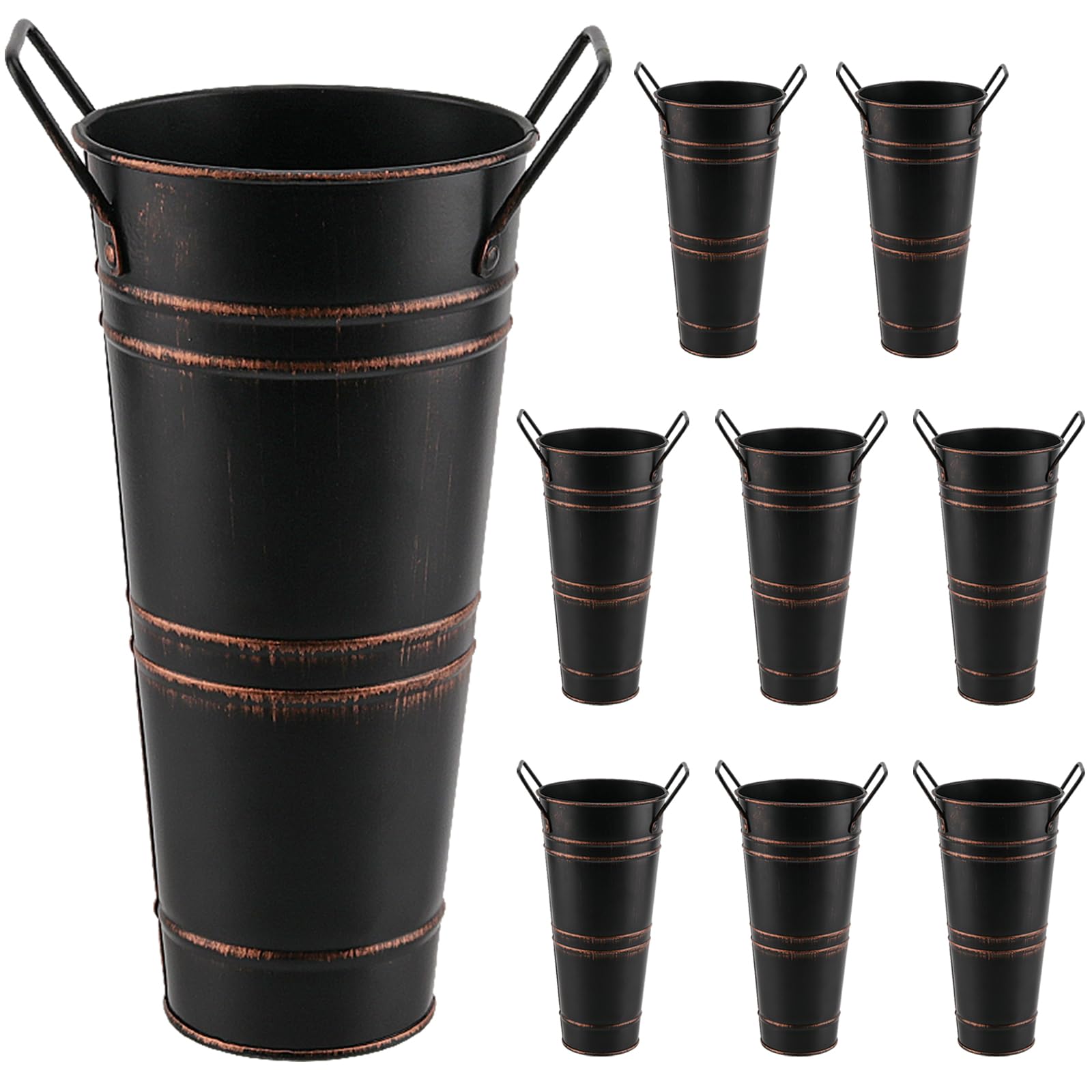 ZEONHEI 8 Pack 9 Inch Tall Galvanized Flower Bucket, Black Farmhouse ...