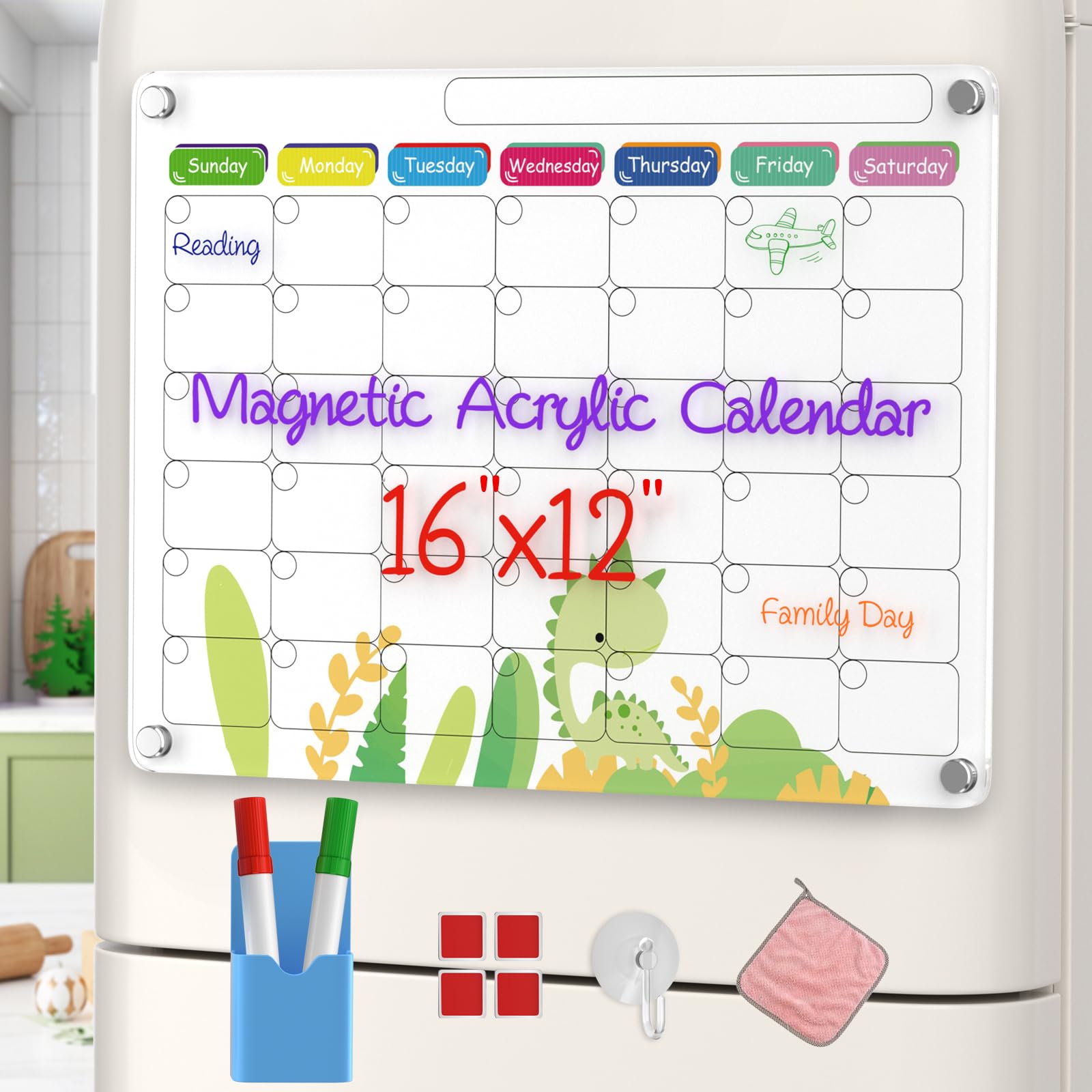 AOSITE Dry Erase Calendar for Fridge, 16"x12" Monthly Calendar Planning ...