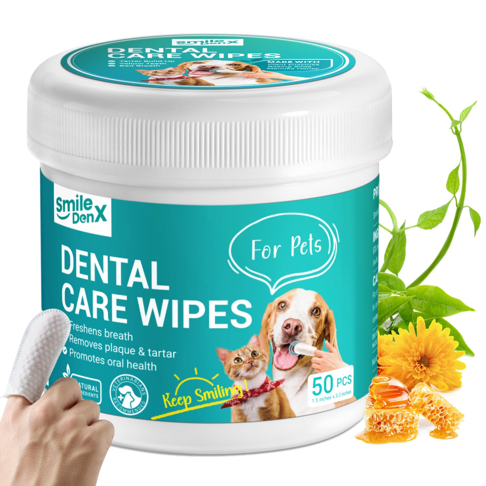 SmileDenX Dog Dental Care Finger Wipes - Teeth Cleaning Finger Wipes ...