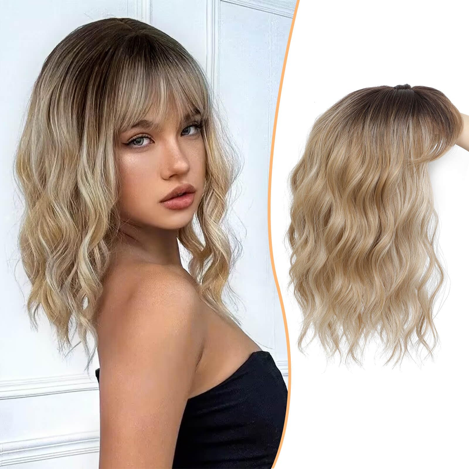 MARJORIE Hair Toppers for Women 14inch Mix Light Blonde with Dark Root ...