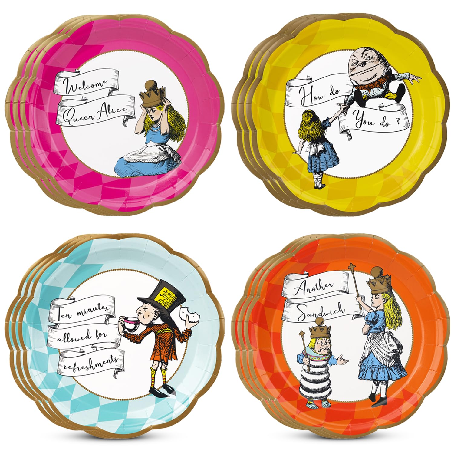 Talking Tables 12 x Alice in Wonderland Plates, Disposable Dishes for ...